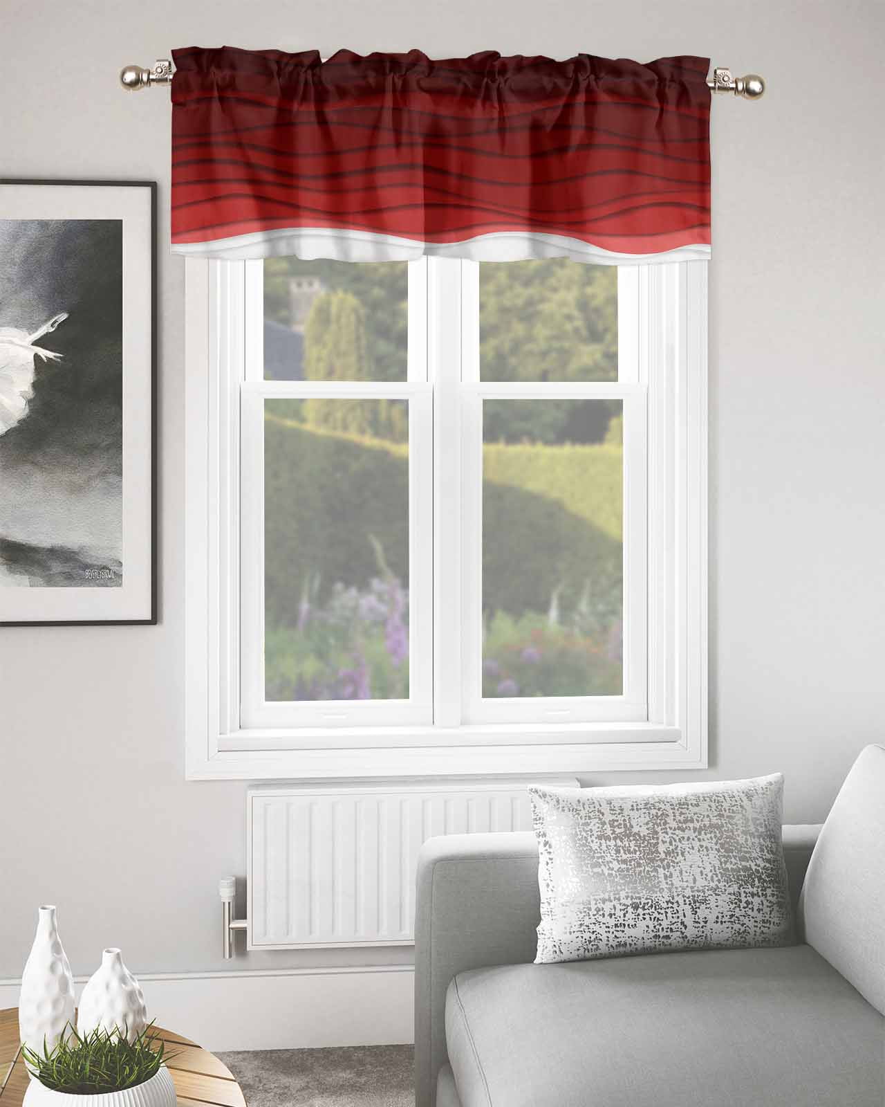 Valance for Windows,Dark Red Color Gradient Art Valances Curtain Rod ...