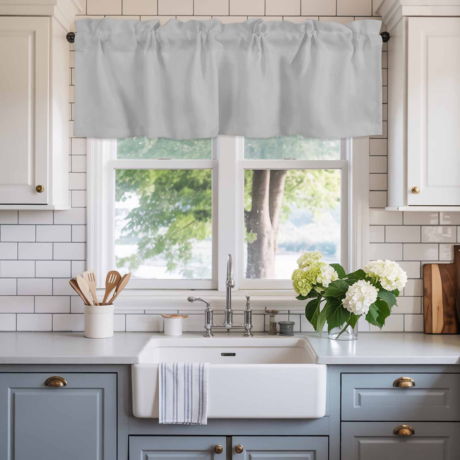 Valance for Windows,Grey Solid Color Valances Curtain Rod Pocket ...