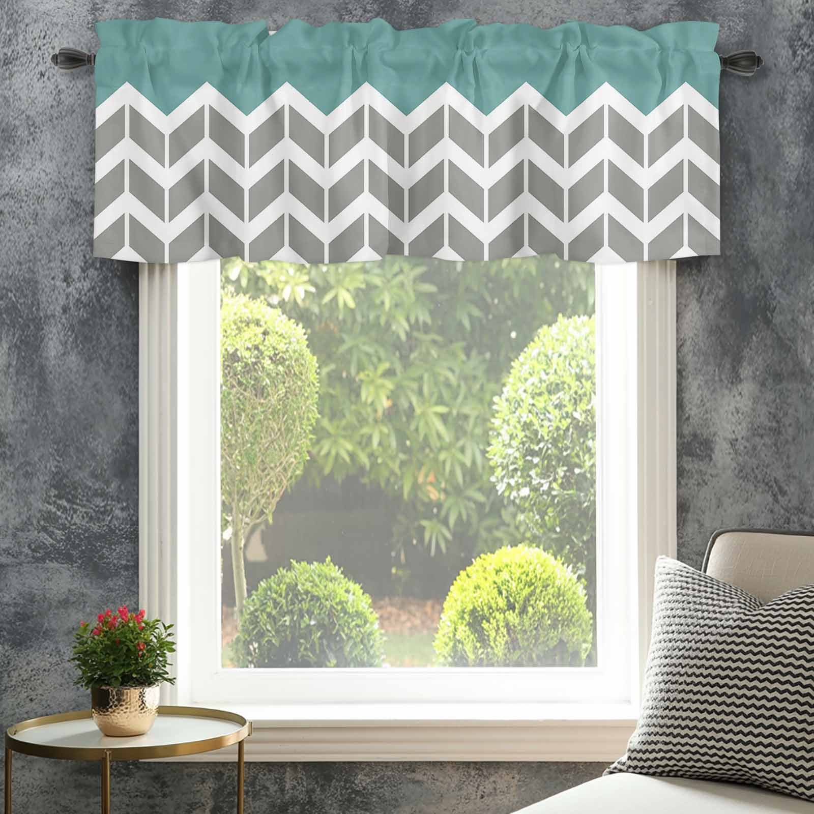 Valance for Windows,Grey Zigzag Ripple on Teal Valances Curtain Rod ...