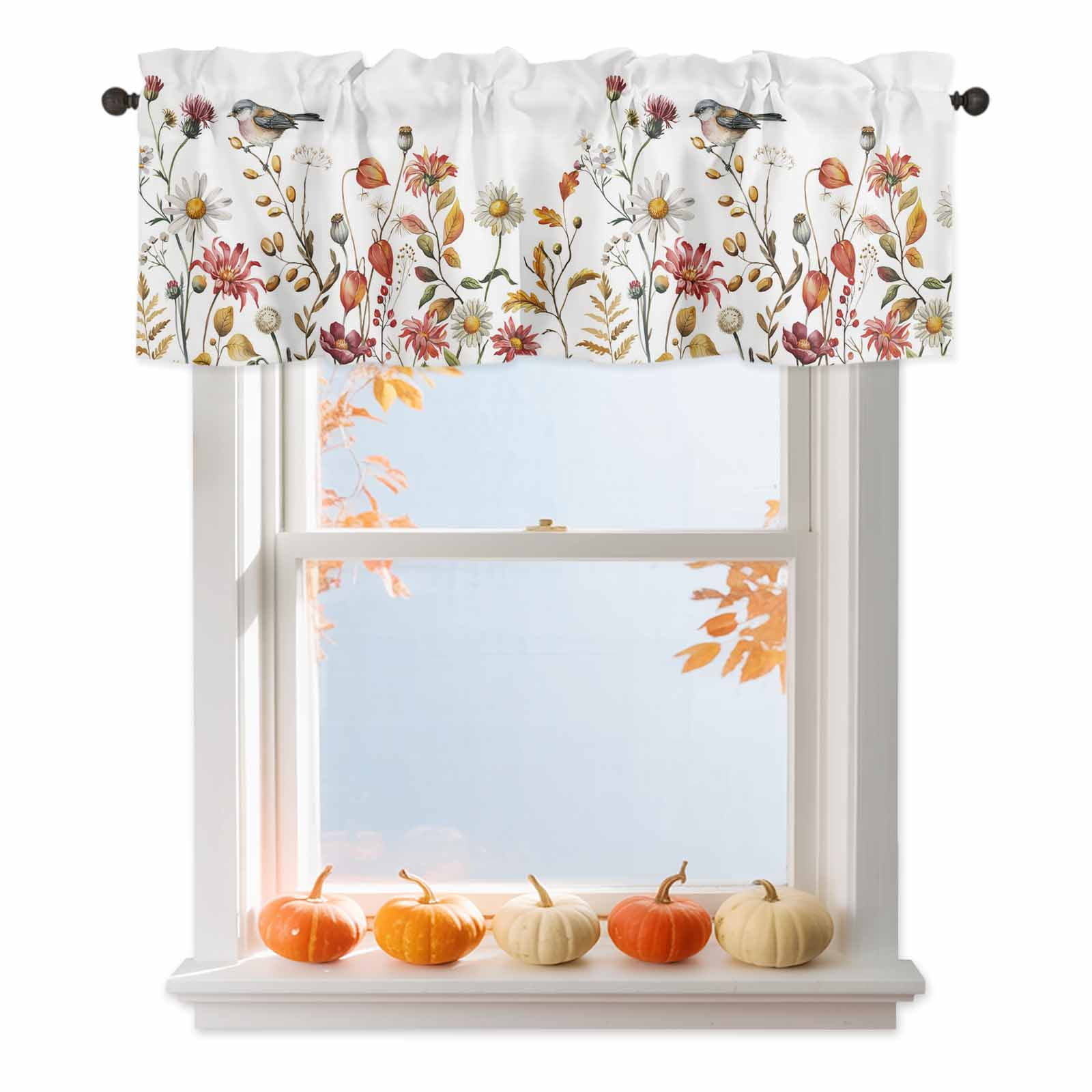 Valance for Windows Kitchen Curtains 42"W x 12"L Fall Rustic Flowers ...