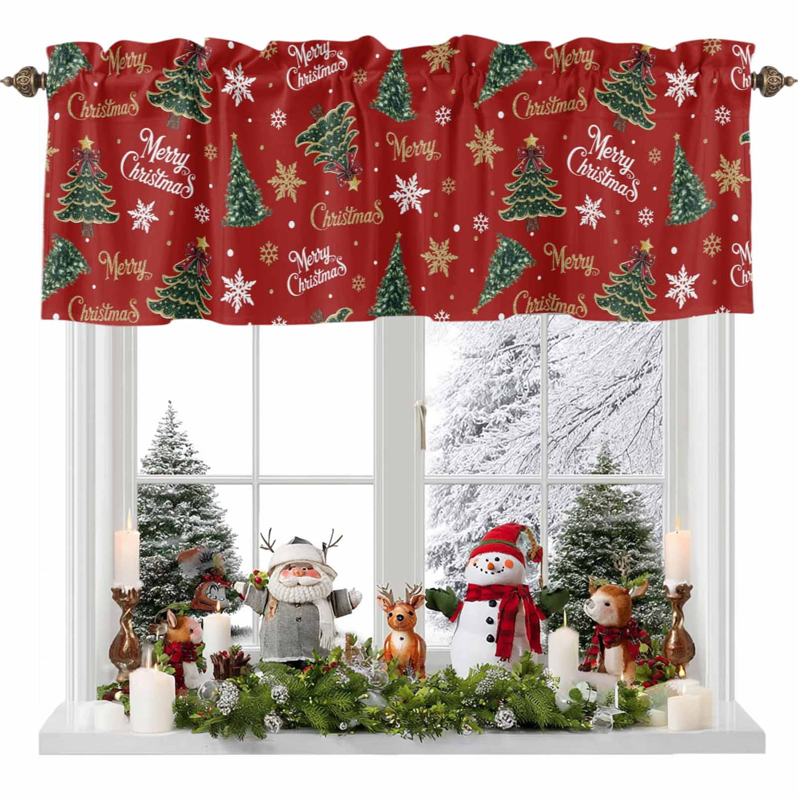 Valance for Windows Kitchen Curtains 60"W x 14"L Vintage Christmas ...