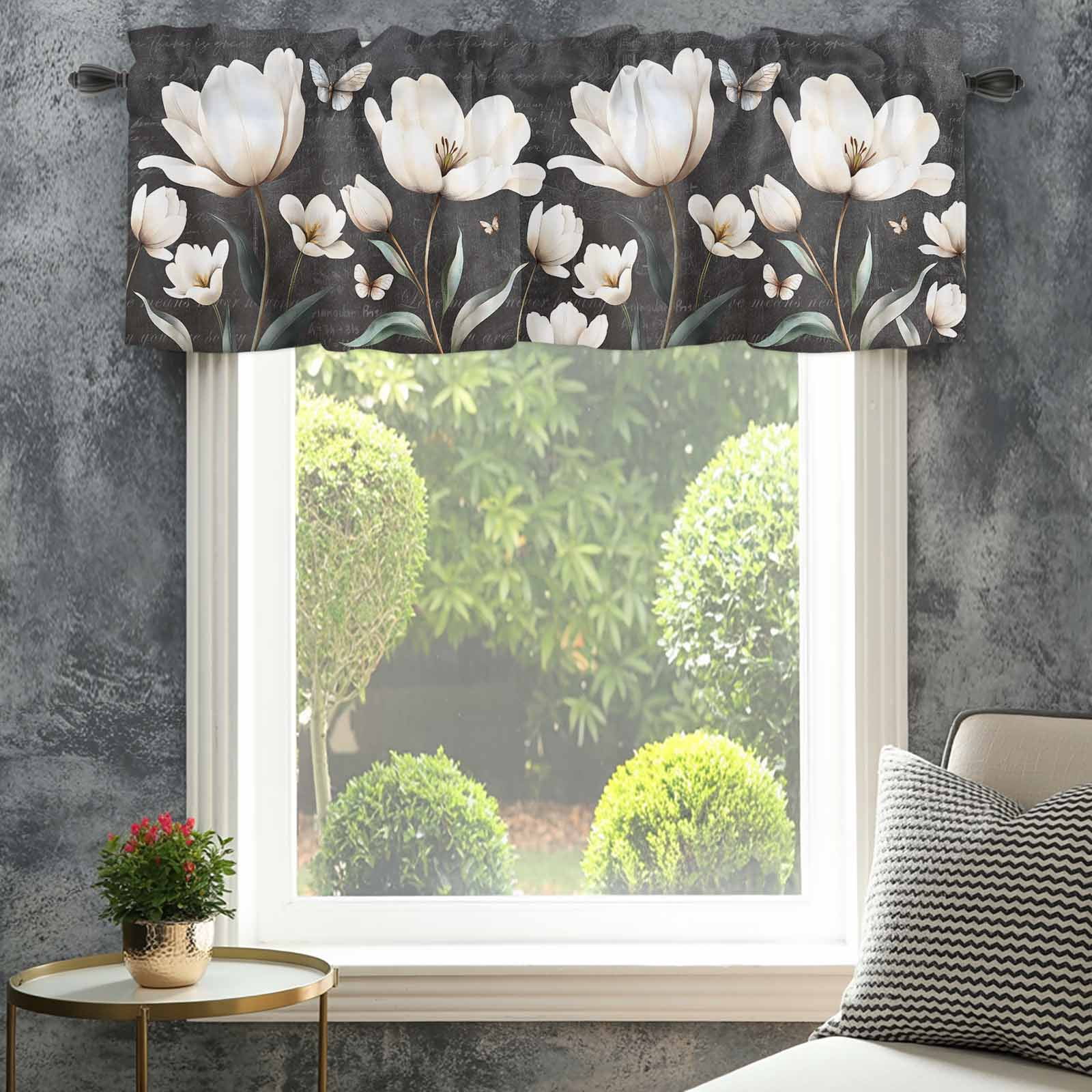 Valance for Windows,Magnolia Country Floral Butterfly Valances Curtain ...