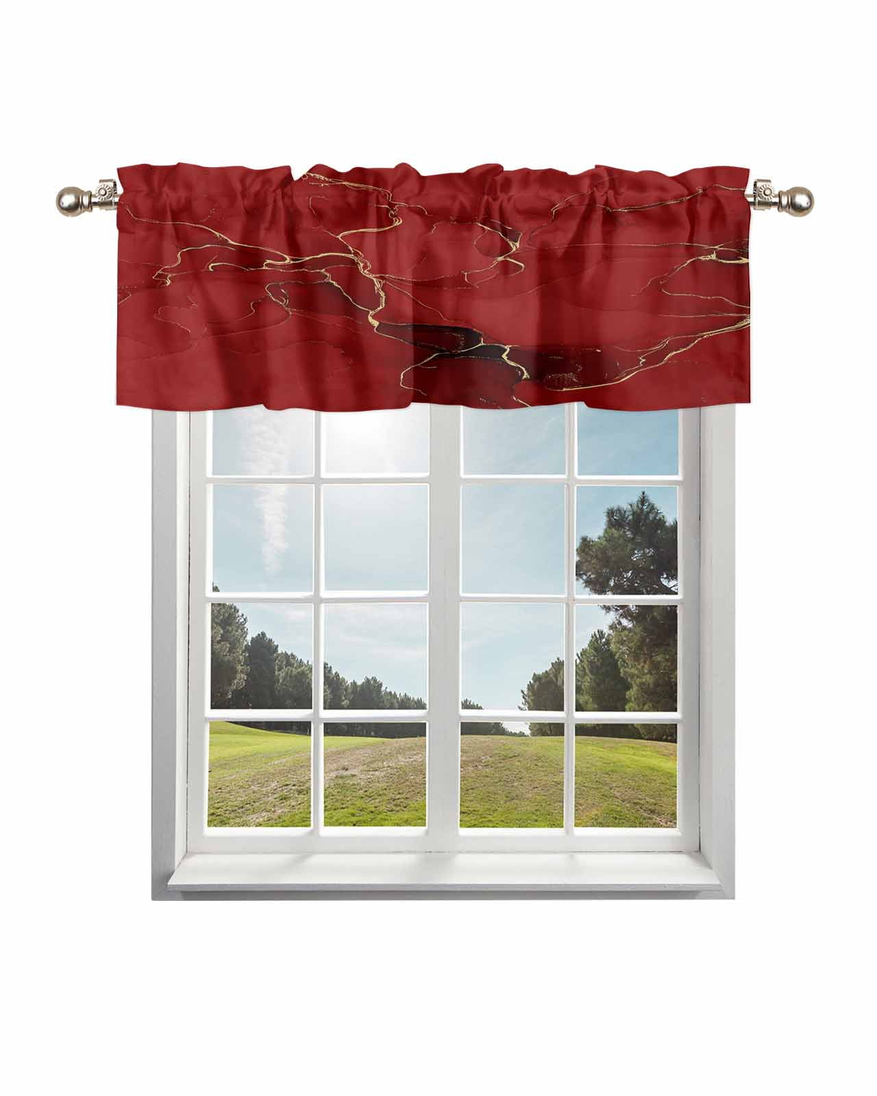 Valance for Windows,Natural Red Marble Stone Gold Stripe Valances ...