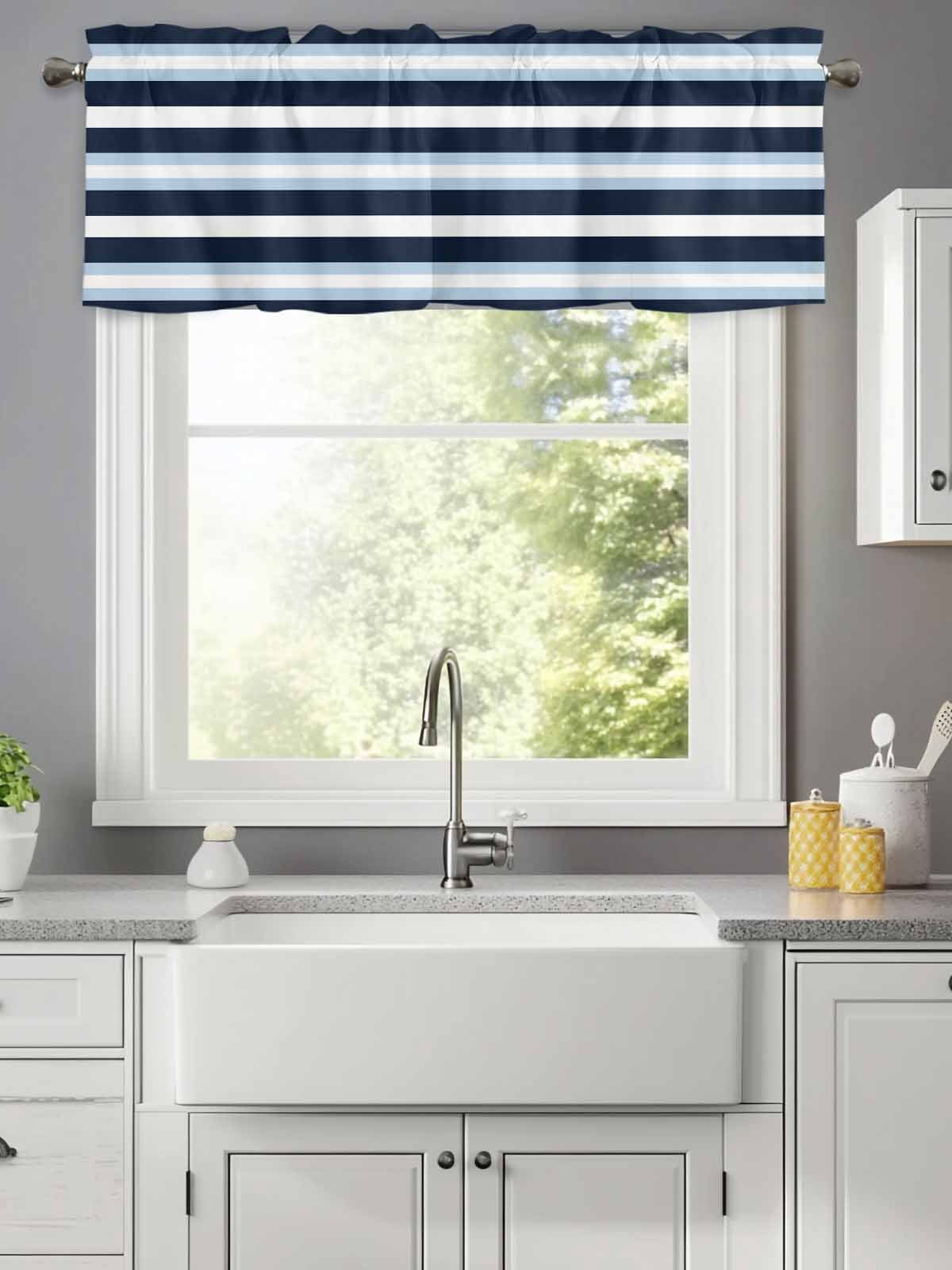 Valance for Windows,Navy Blue Light Blue Striped Art Valances Curtain ...