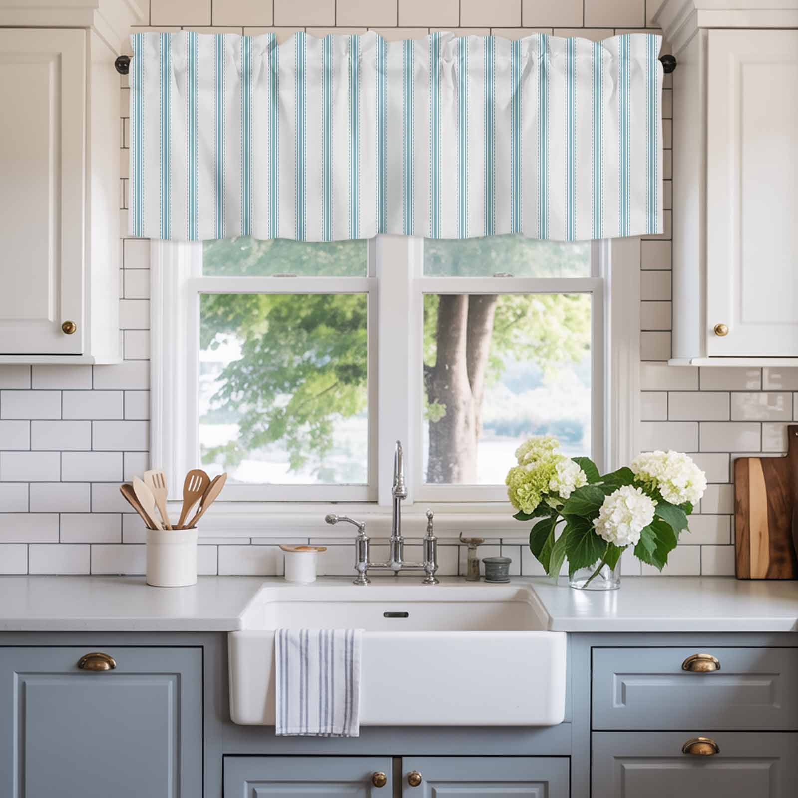 Valance for Windows,Ocean Blue Stripes Seamless Ticking Stripe Valances ...