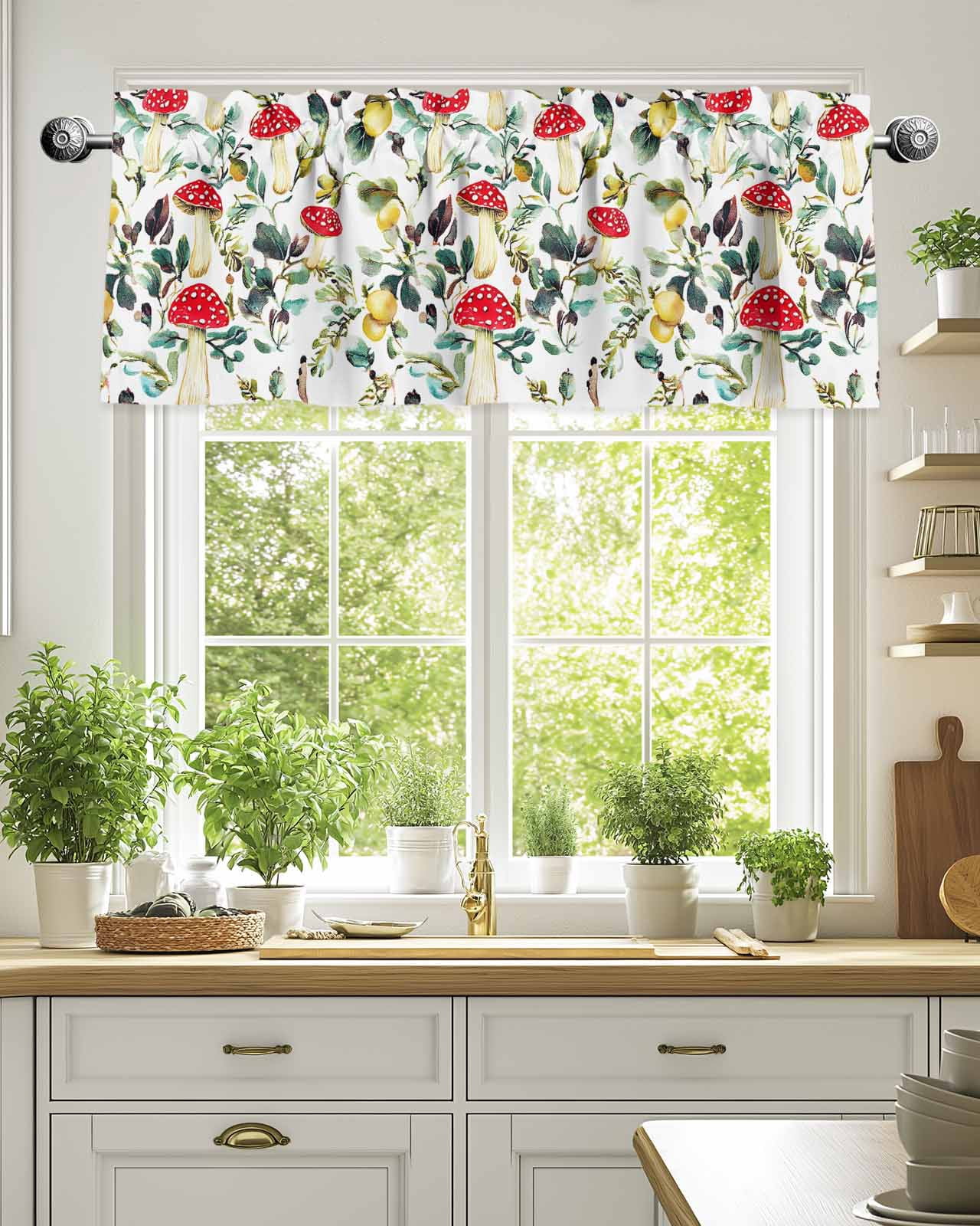 Valance for Windows,Pastoral Mushroom Green Leaf Valances Curtain Rod ...