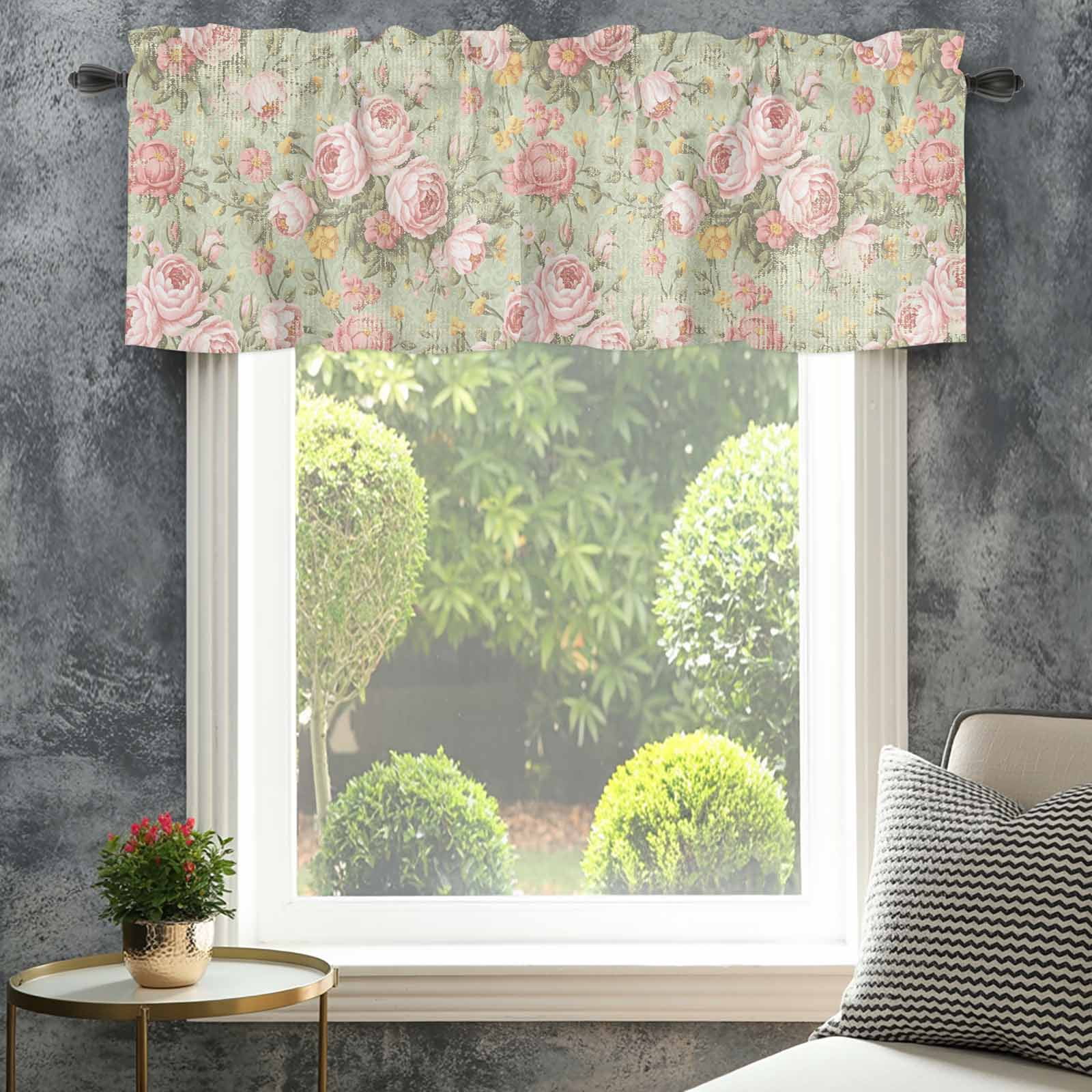 Valance for Windows,Pink Rose Classic Flower Valances Curtain Rod ...