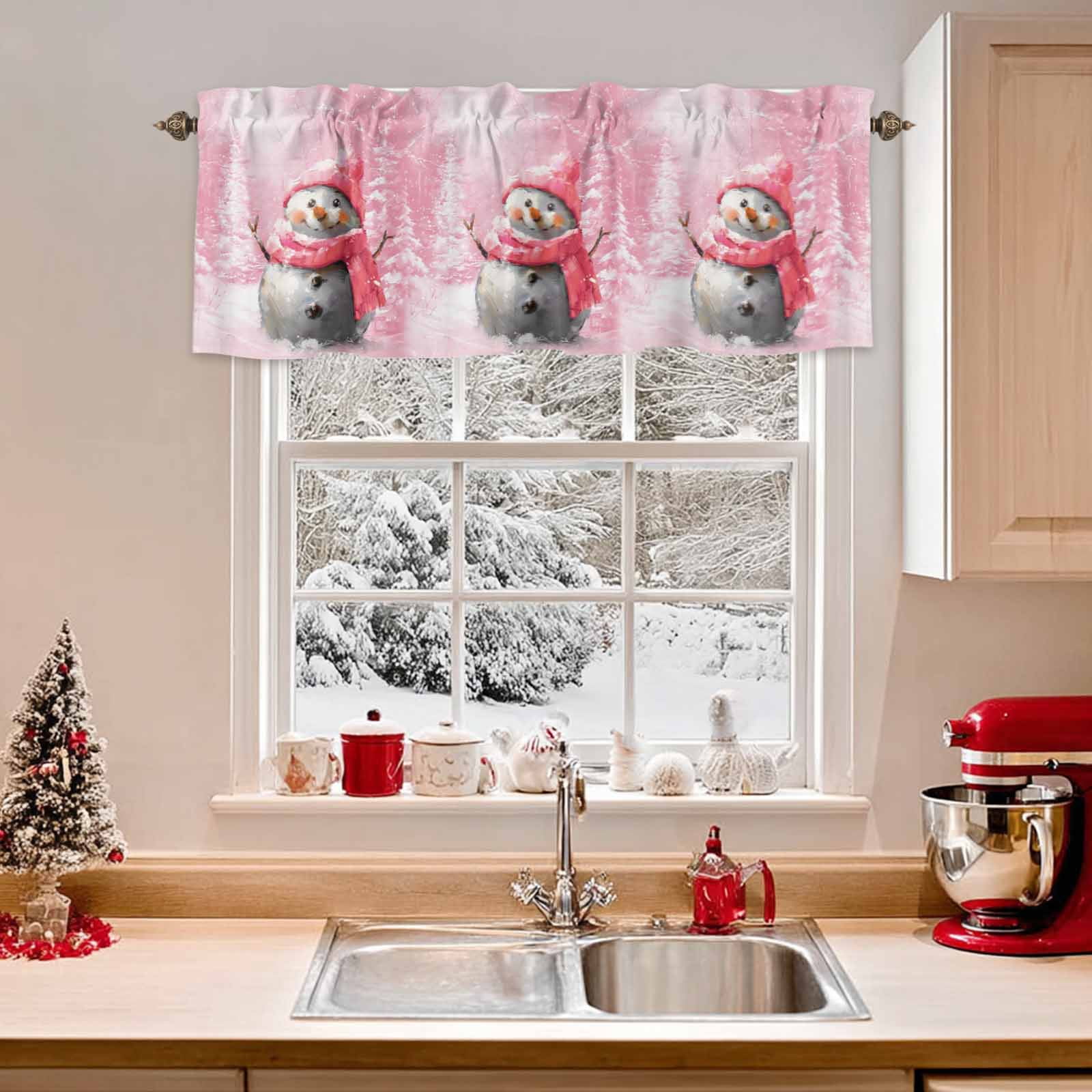 Valance for Windows,Pink Snowman Merry Christmas Valances Curtain Rod ...