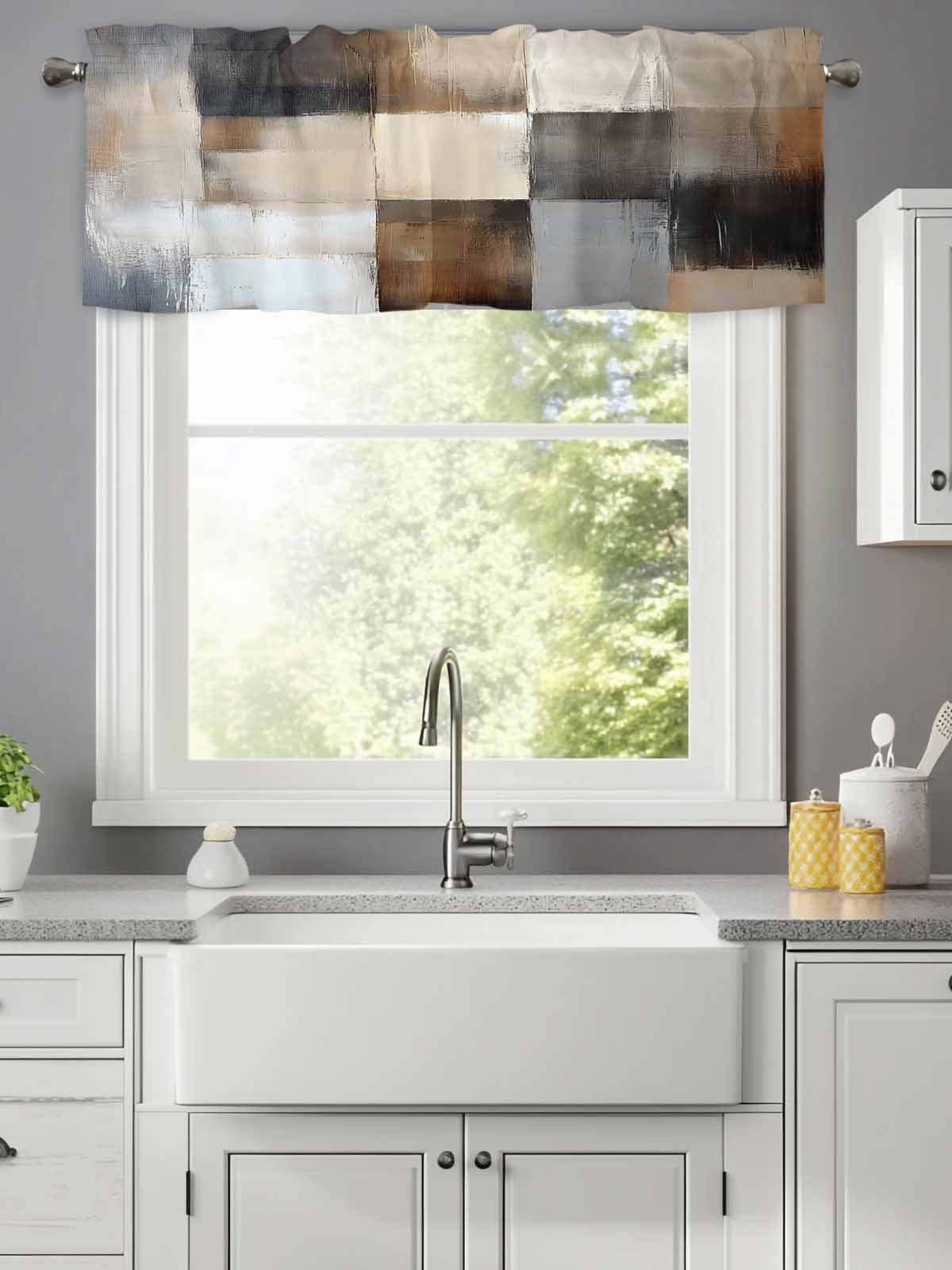 Valance for Windows,Retro Geometric Patchwork Valances Curtain Rod ...
