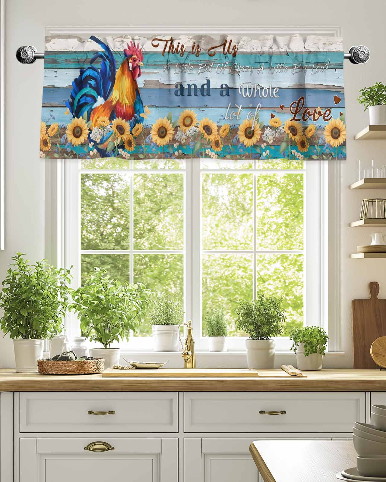 Valance for Windows,Rustic Chicken Sunflower Valances Curtain Rod ...
