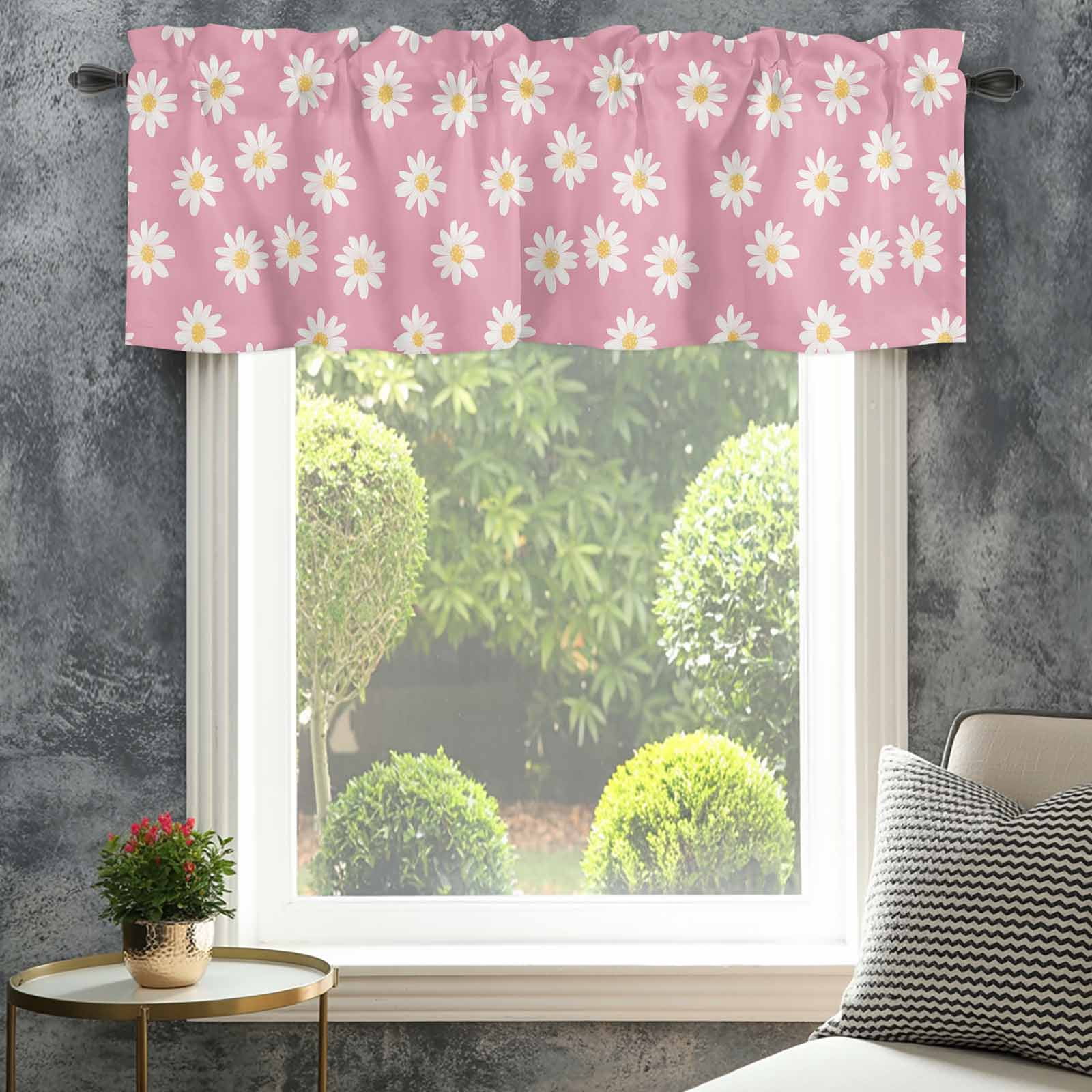 Valance for Windows,Spring Daisy Floral Flower on Pink Valances Curtain ...