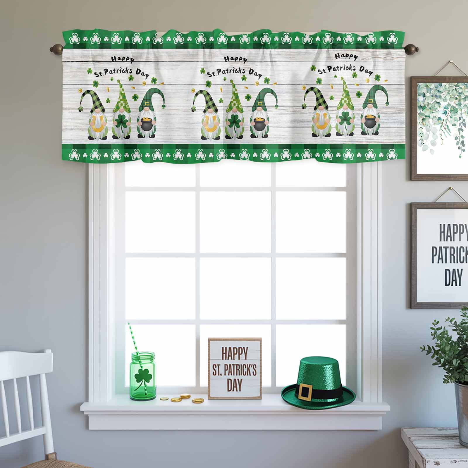 Valance for Windows,St. Patrick's Day Dwarf Gold Coin Green Clovers ...
