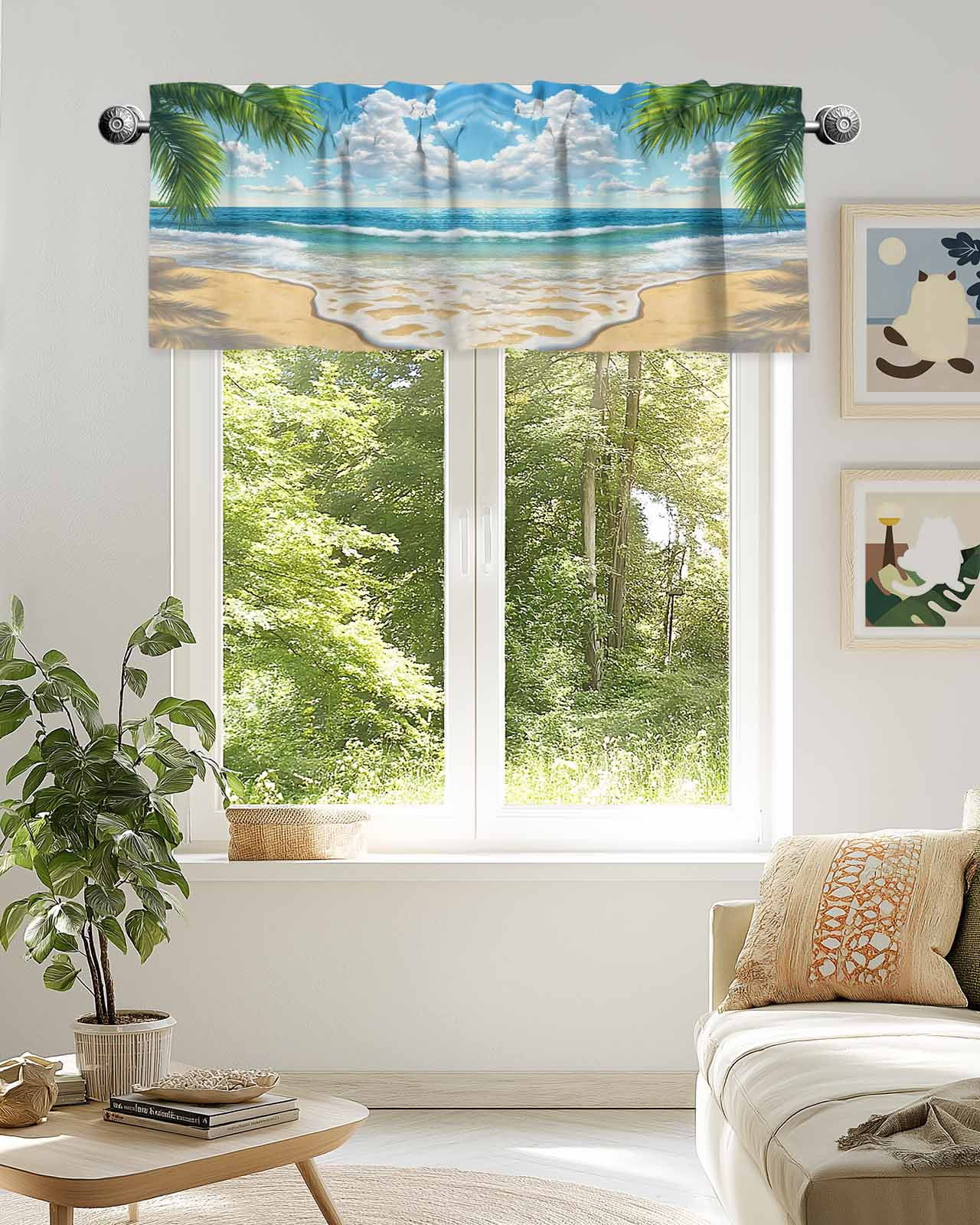 Valance for Windows,Summer Beach Blue Seawater Valances Curtain Rod ...