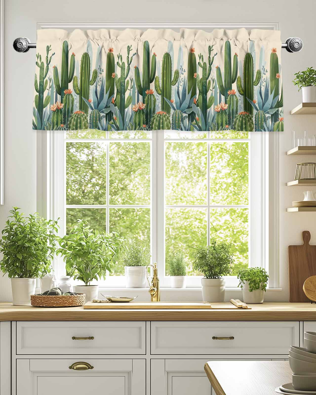 Valance for Windows,Summer Cactus Tropical Plants Valances Curtain Rod ...