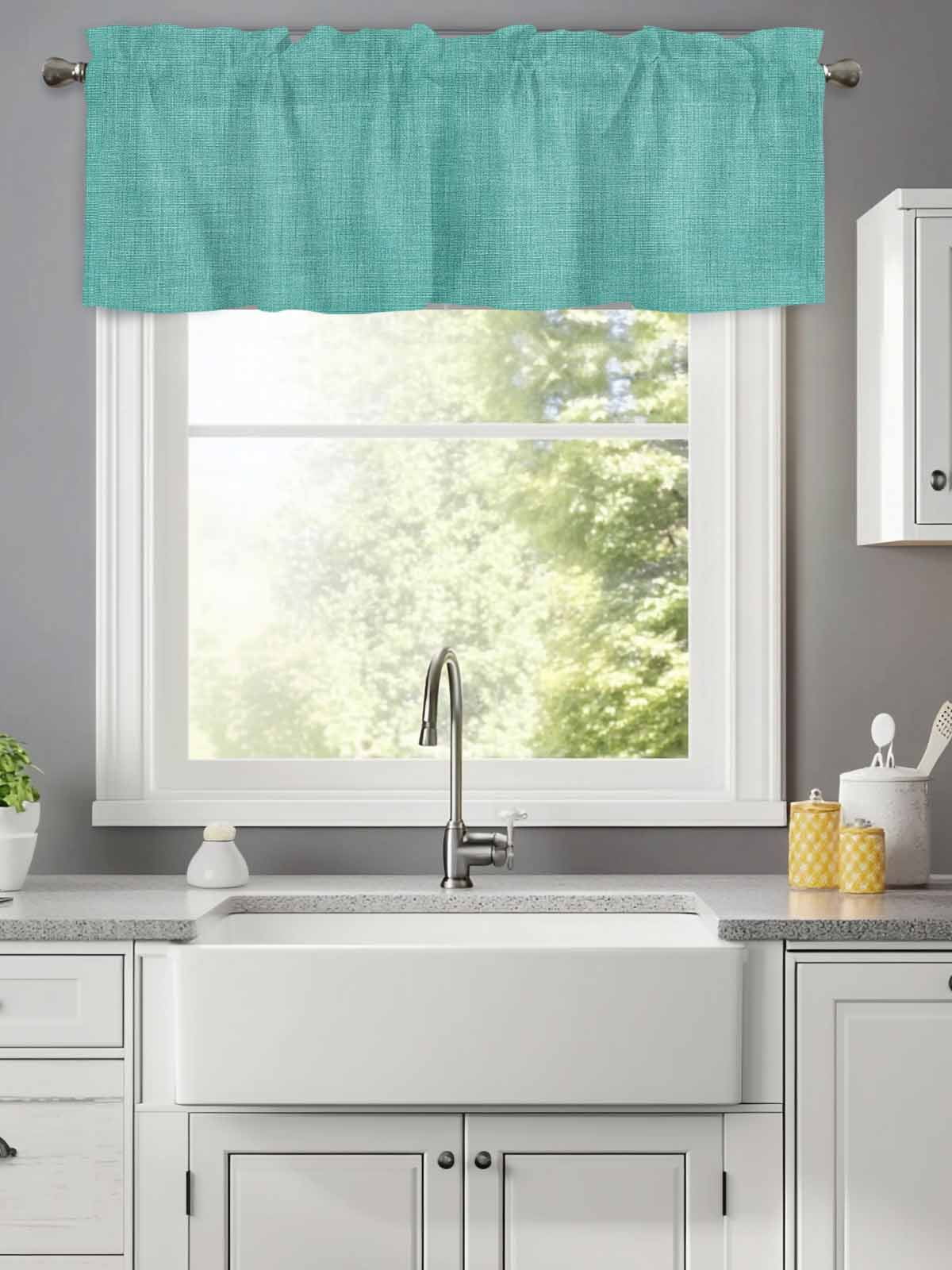 Valance for Windows,Teal Green Solid Color Valances Curtain Rod Pocket ...