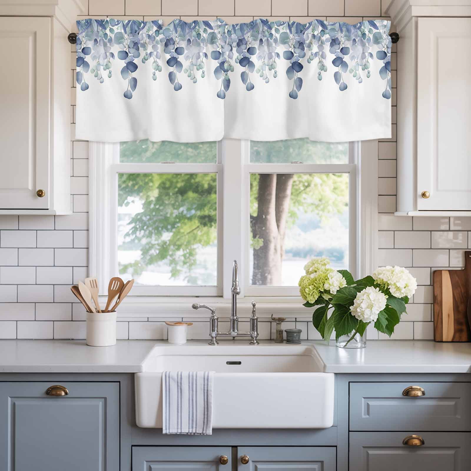 Valance for Windows,Watercolor Abstract Botanical Leaves Valances ...