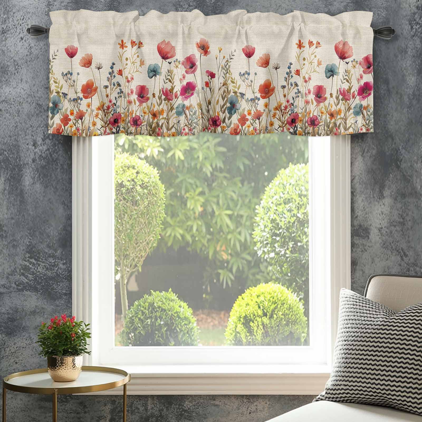 Valance for Windows,Watercolor Blossom Garden Flower Valances Curtain ...