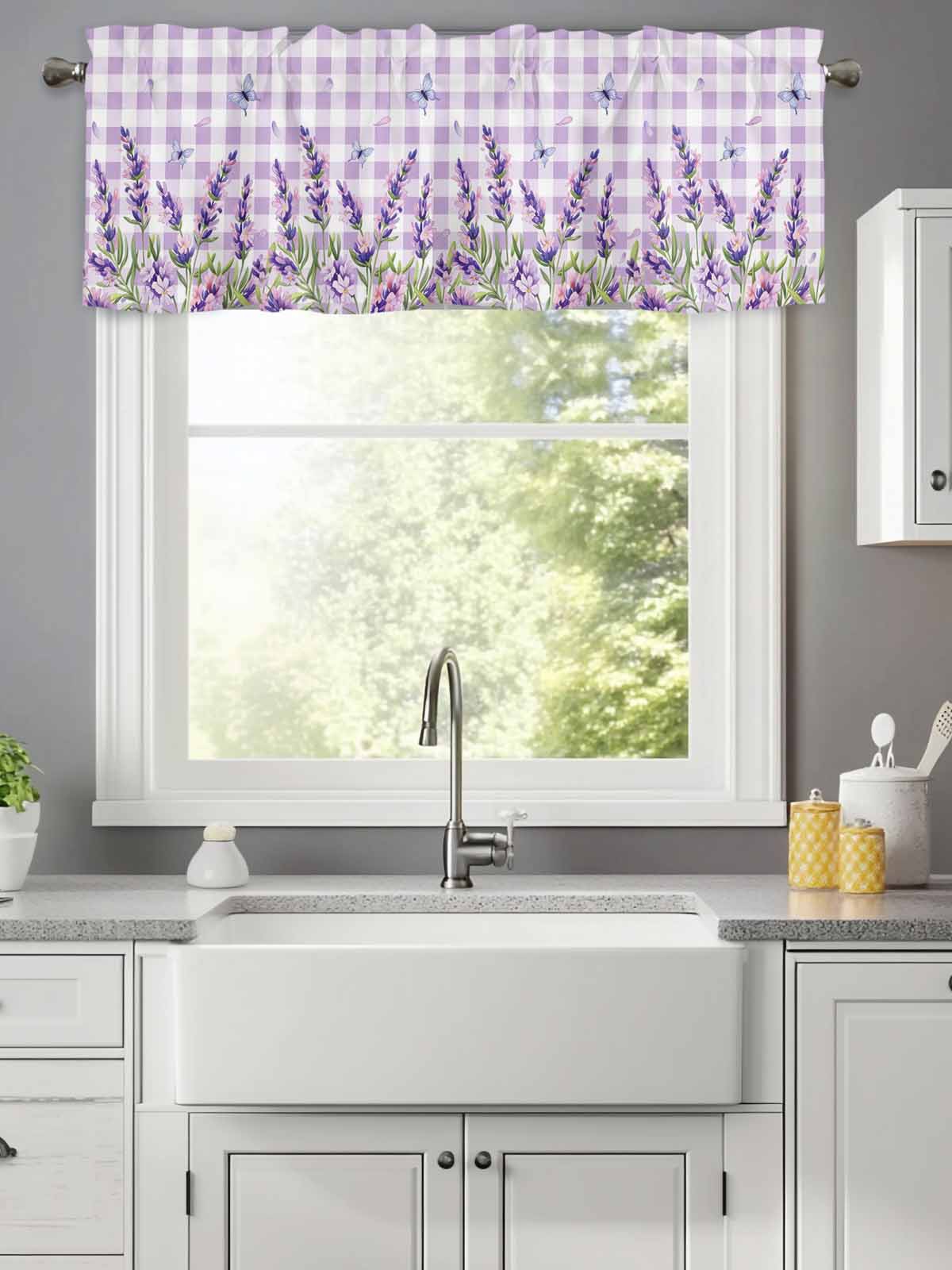 Valance for Windows,Watercolor Farm Flowers Lavender Valances Curtain ...