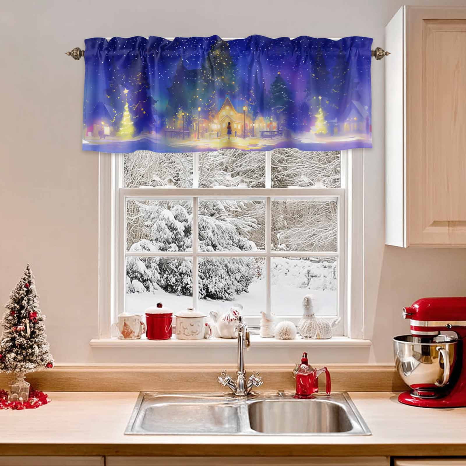 Valance for Windows,Winter Christmas Cartoon Xmas Trees Girl Valances ...