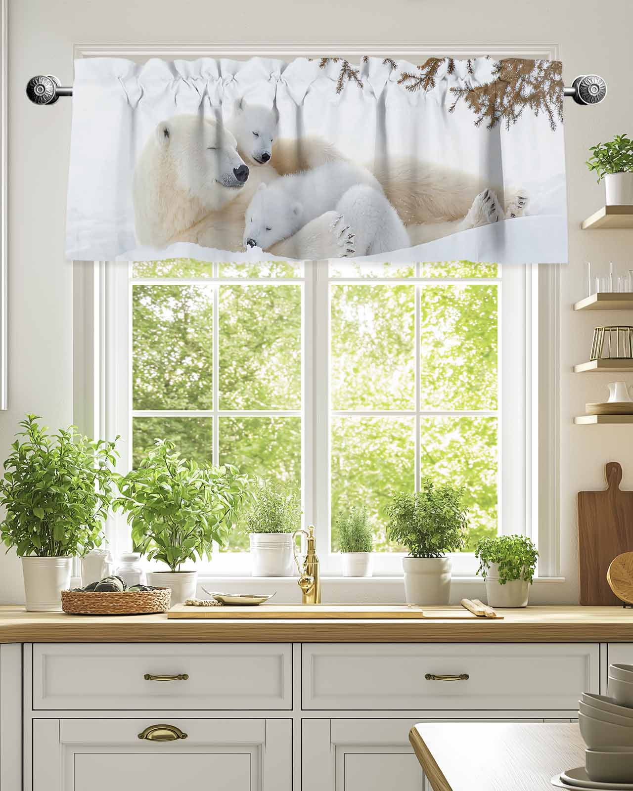 Valance for Windows,Winter Cute Polar Bears Snowfields Valances Curtain ...
