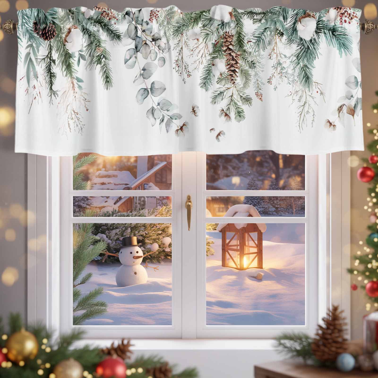 Valance for Windows,Xmas Pine Branch Eucalyptus on White Valances ...