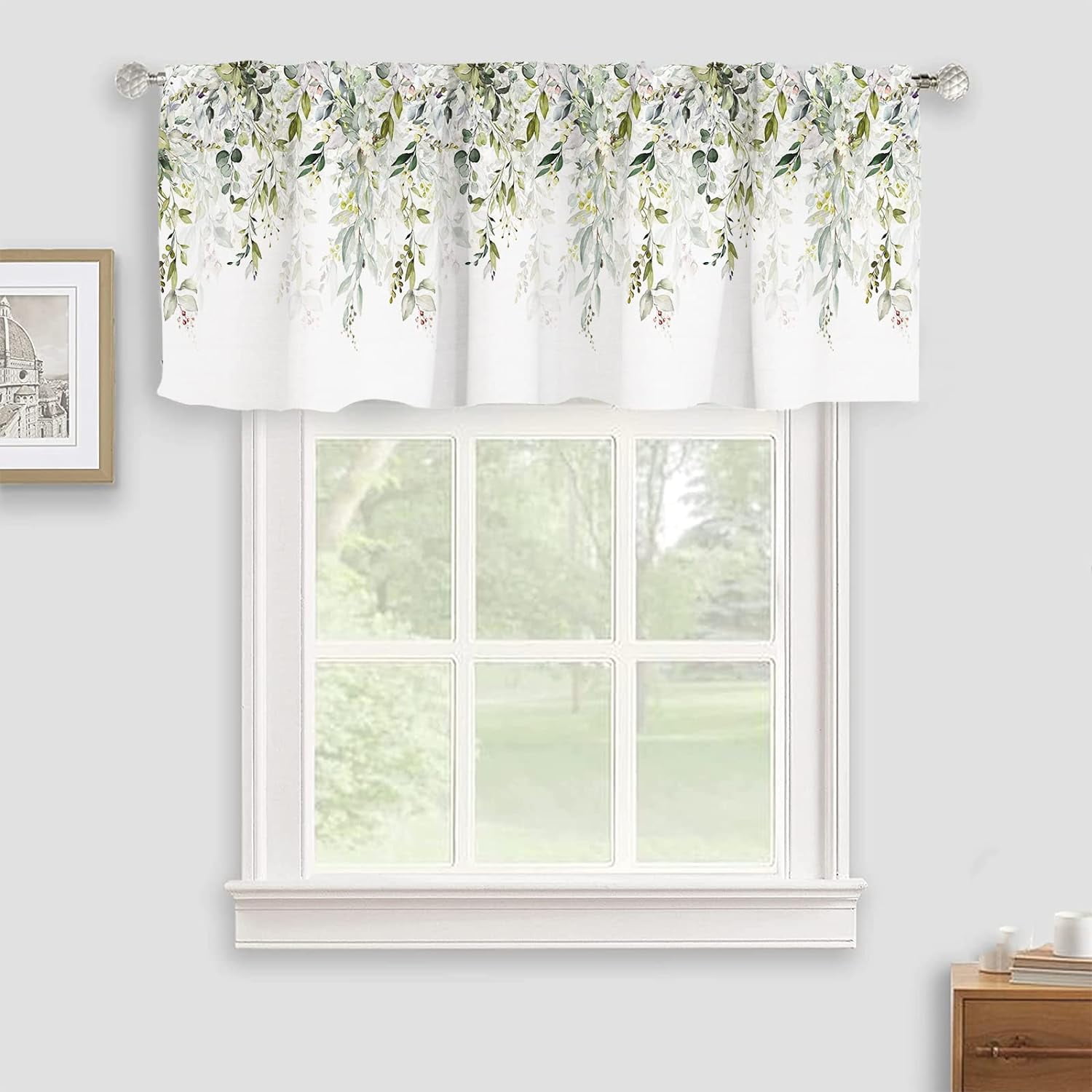 Valances Curtain Sage Green Floral Kitchen Rod Pocket Short Panels ...