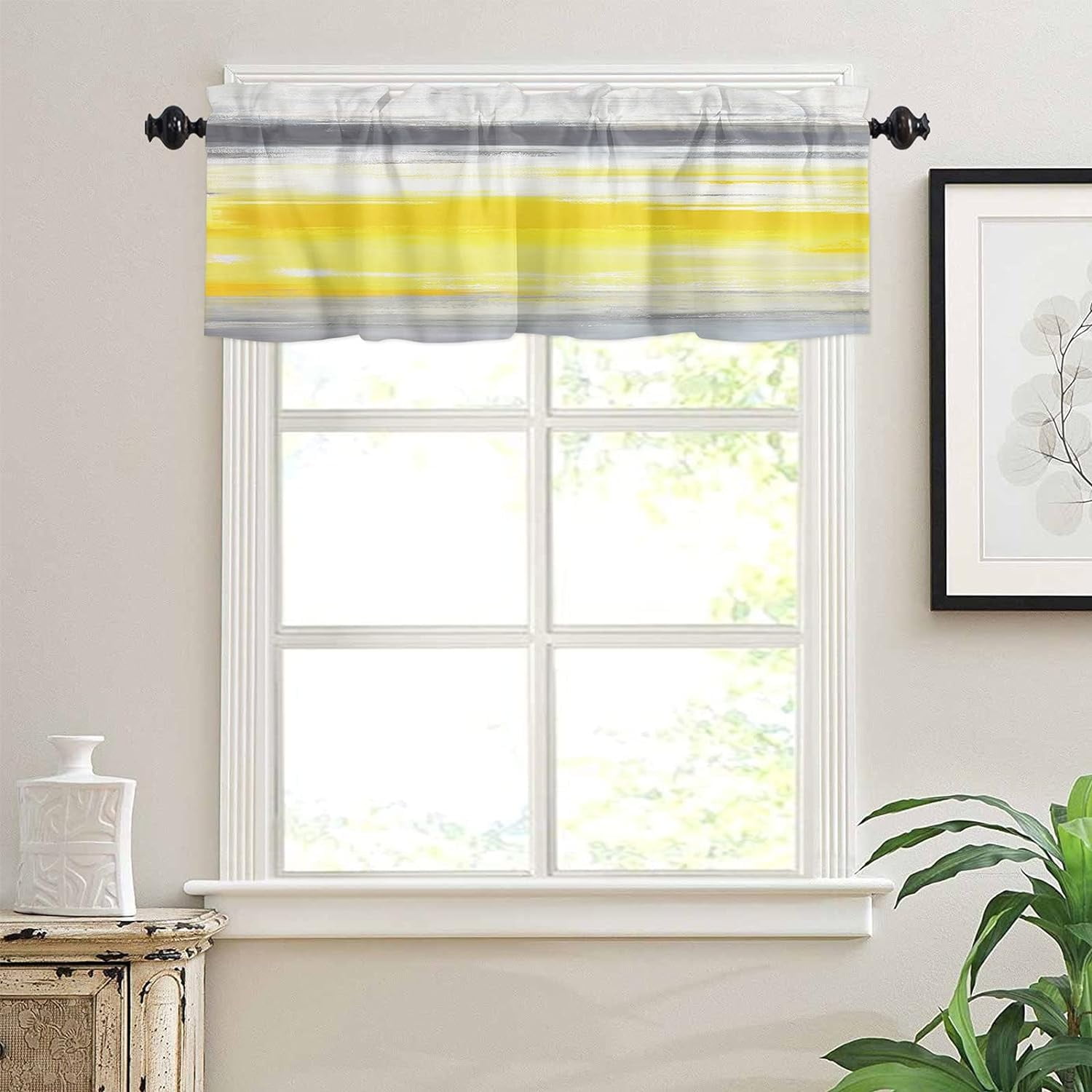 Valances Curtains for Living Room Abstract Paint Smear Yellow and Gray ...