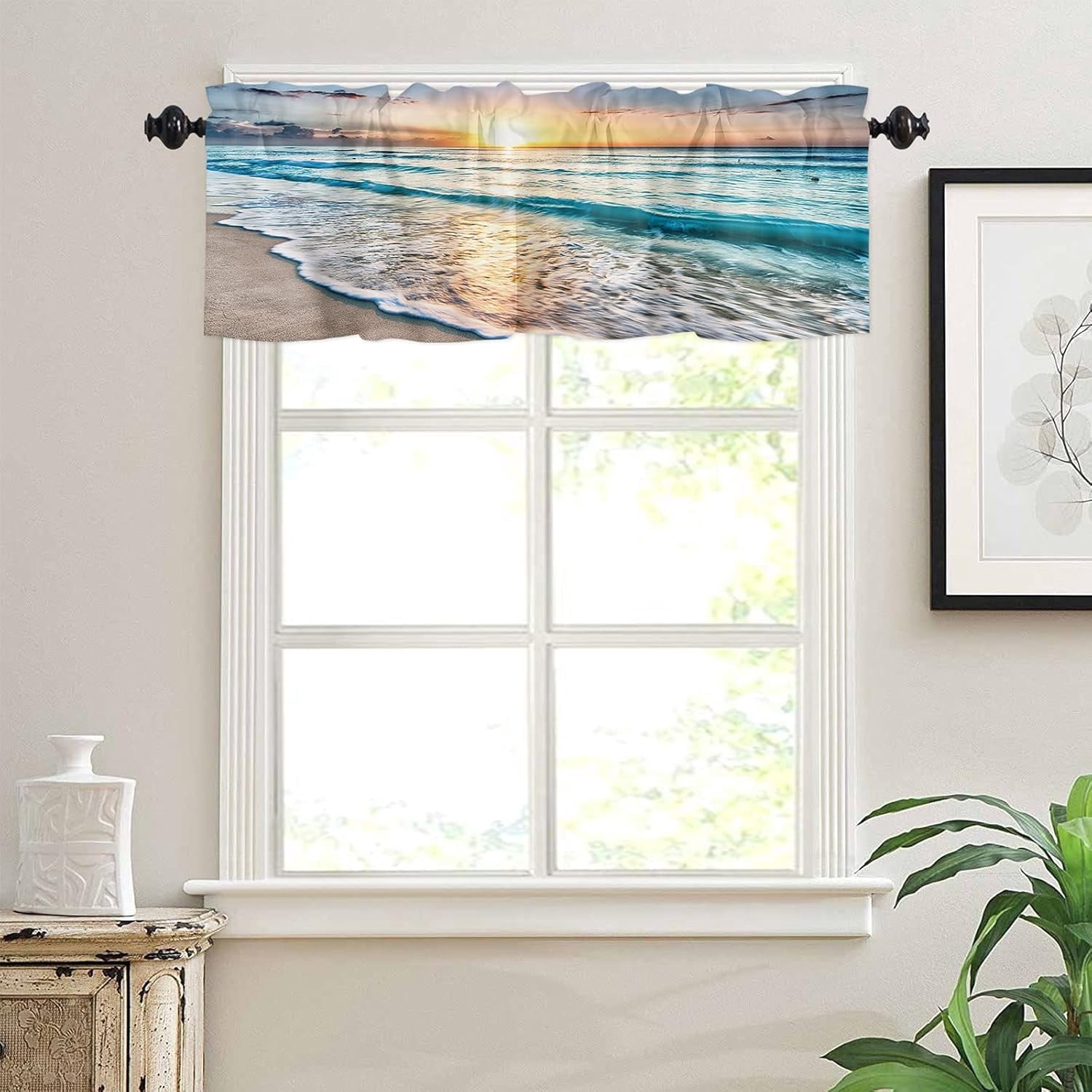 Valances Curtains for Living Room Beautiful Sunset Seascape Waves and ...