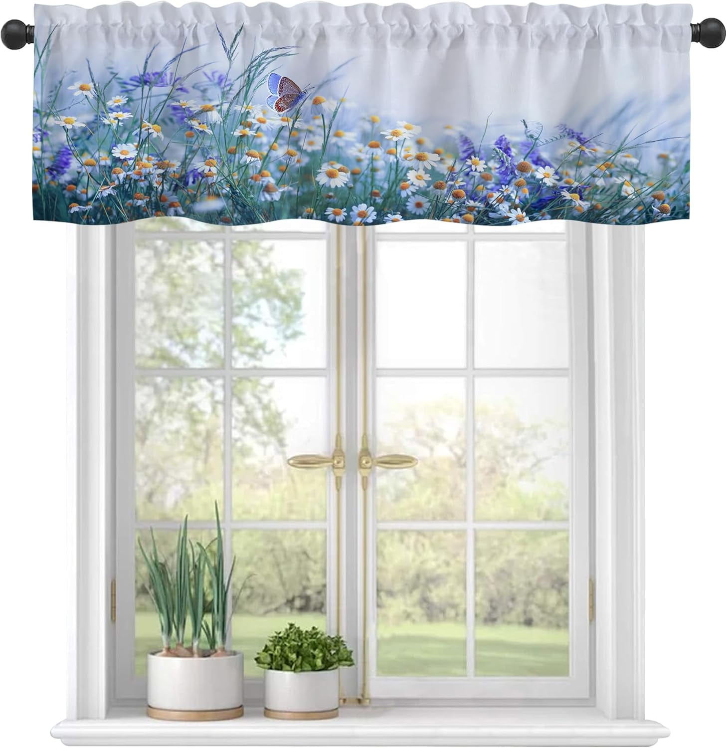 Valances Curtains for Windows, Beautiful Purple Wildflowers Chamomile ...