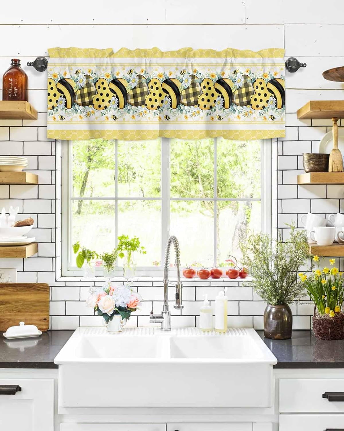 Valances for Kitchen Windows Bees Summer Valance Curtains for Living ...