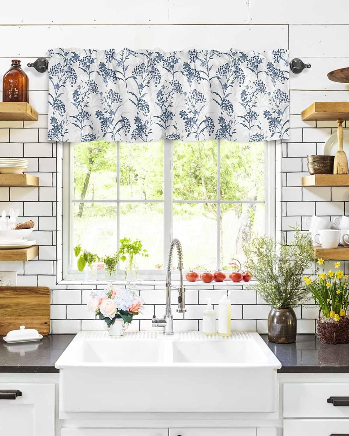 Valances for Kitchen Windows Vintage Floral Plant Valance Curtains for ...