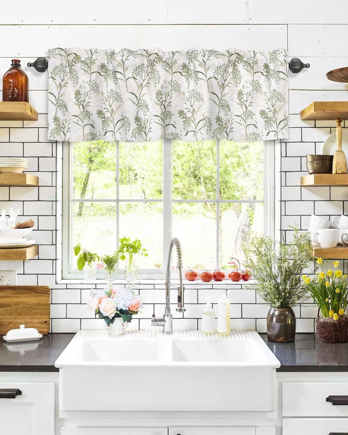 Valances for Kitchen Windows Vintage Floral Plant Valance Curtains for ...