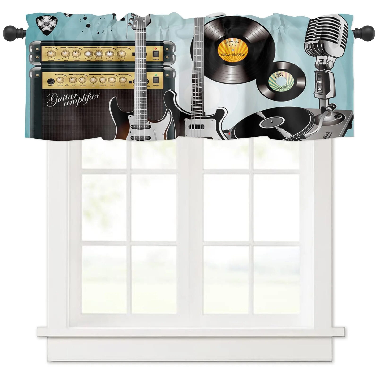 Valances Rock Music Speaker Guitar Curtains For Living Room Kitchen ...