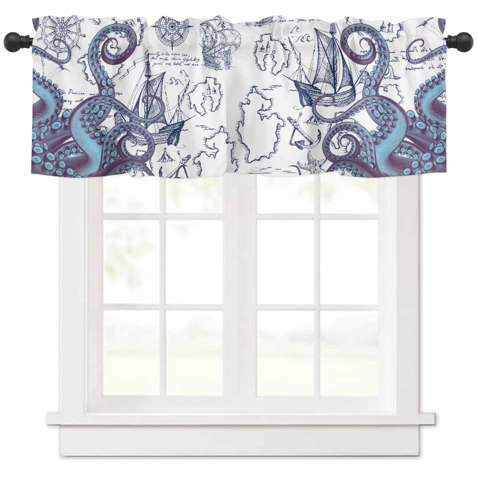 Valances for Window Summer Octopus Tentacles Letters Pirate Ship Map ...