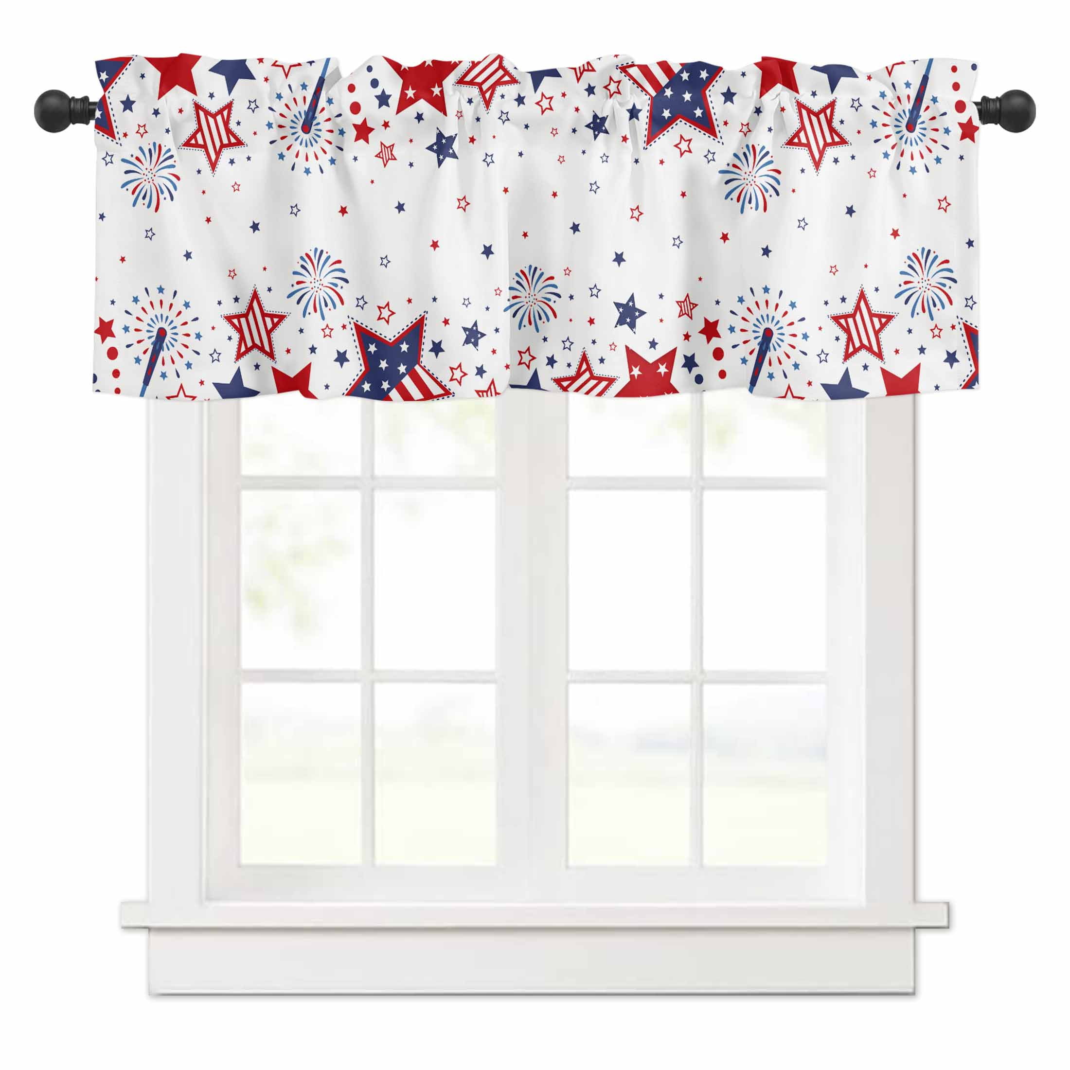Valances for Windows 4th of July Independence Day Red Blue Star Valance ...