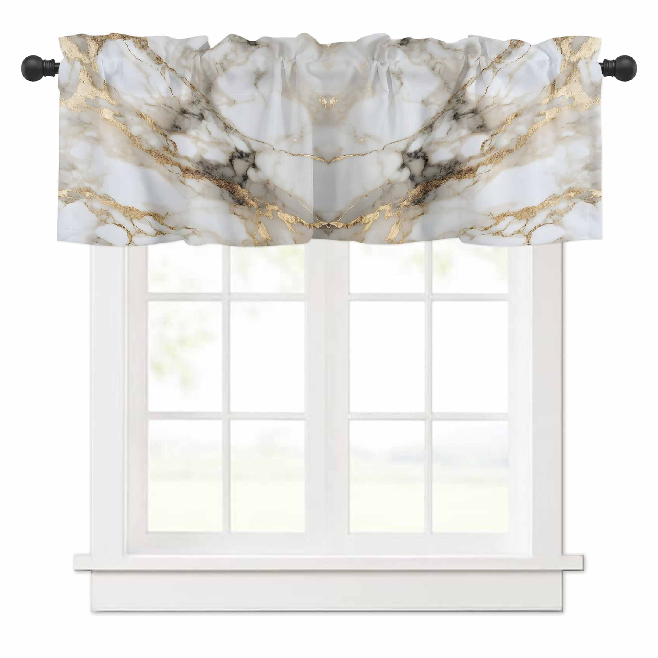 Valances for Windows Abstract Art White Marble Texture Gold Crack Stone ...