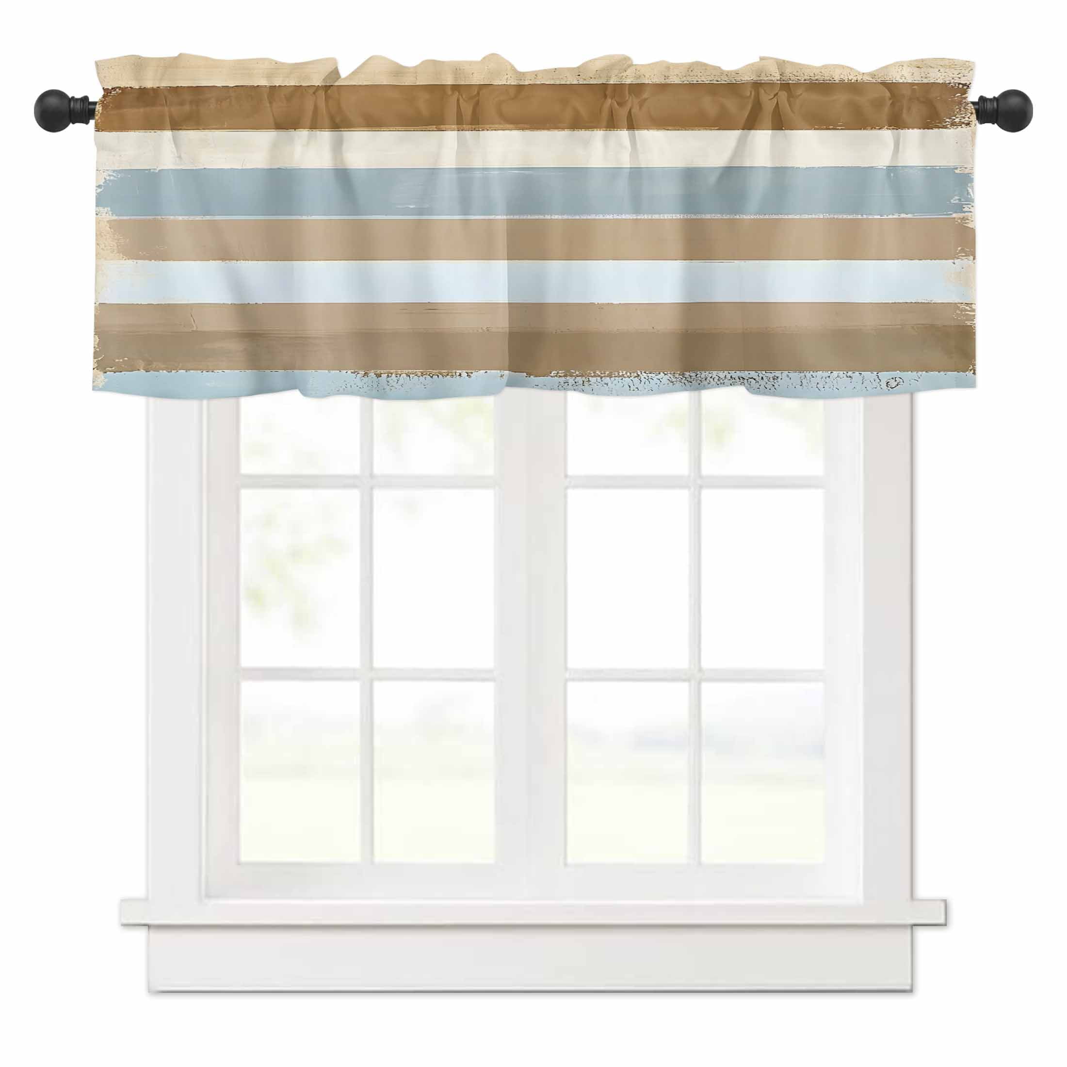 Valances for Windows Abstract Blue Brown White Stripes Window Valances ...