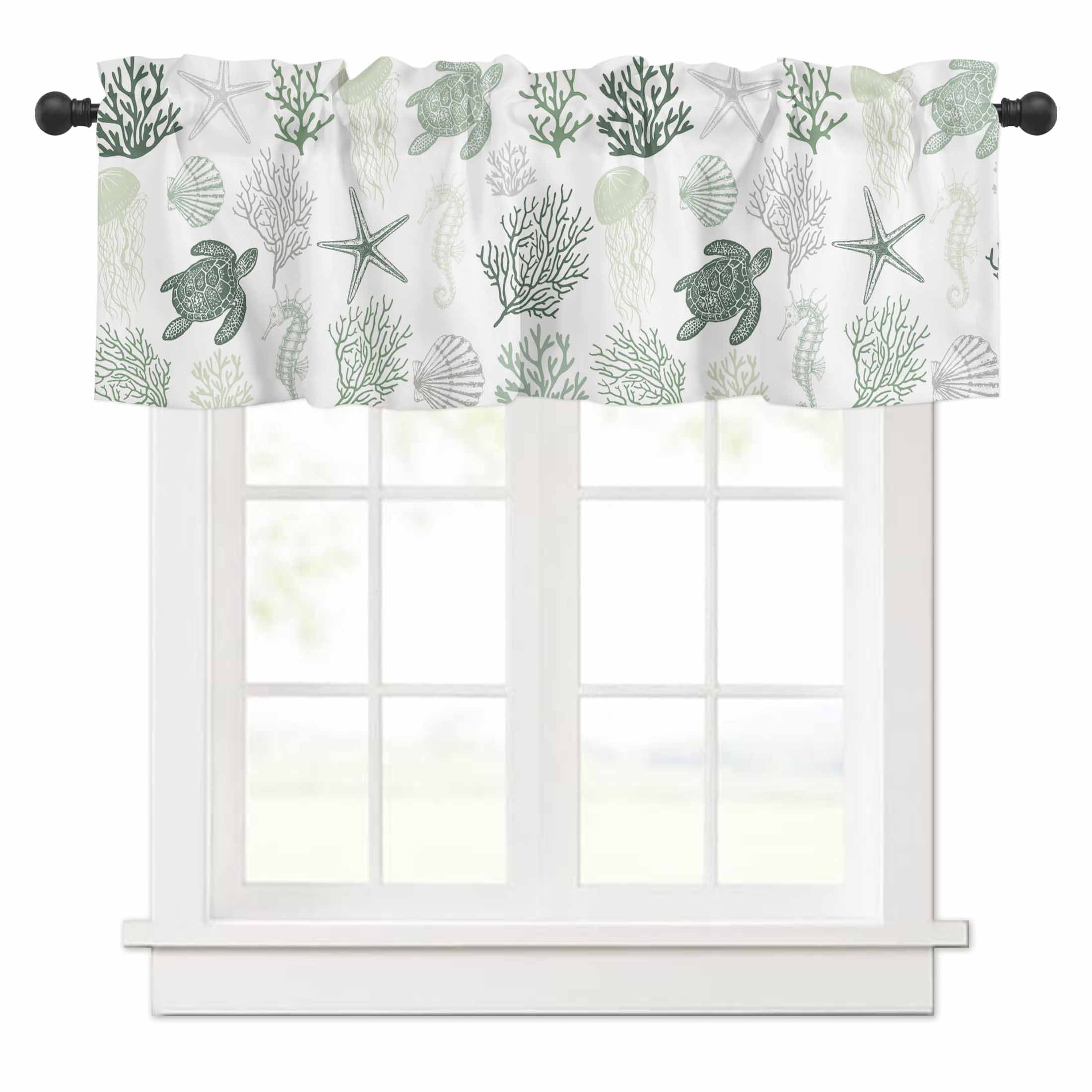 Valances for Windows Abstract Green Coral Turtles Starfish Jellyfish ...