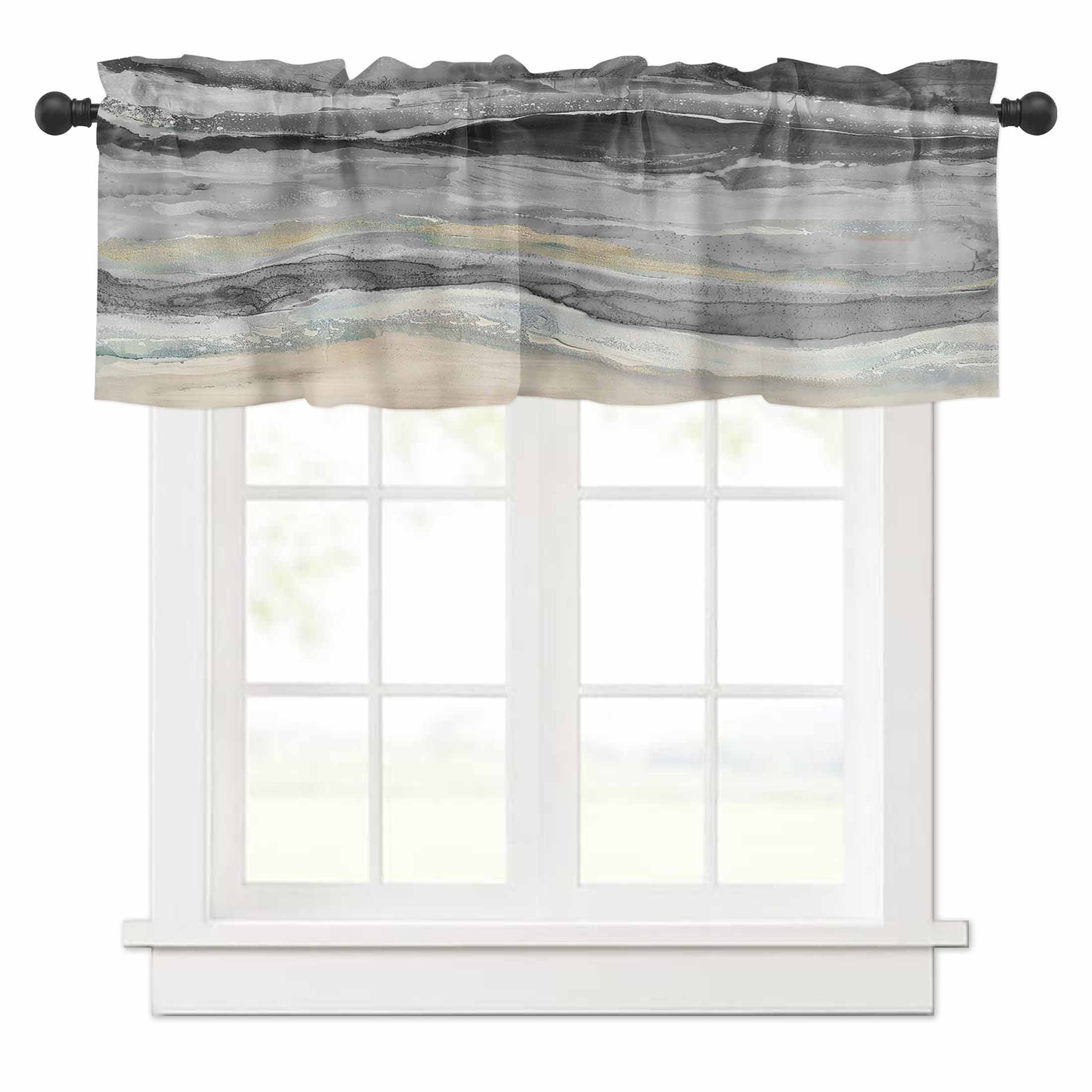 Valances for Windows Abstract Grey Gradient Beach Ocean Wave Oil ...