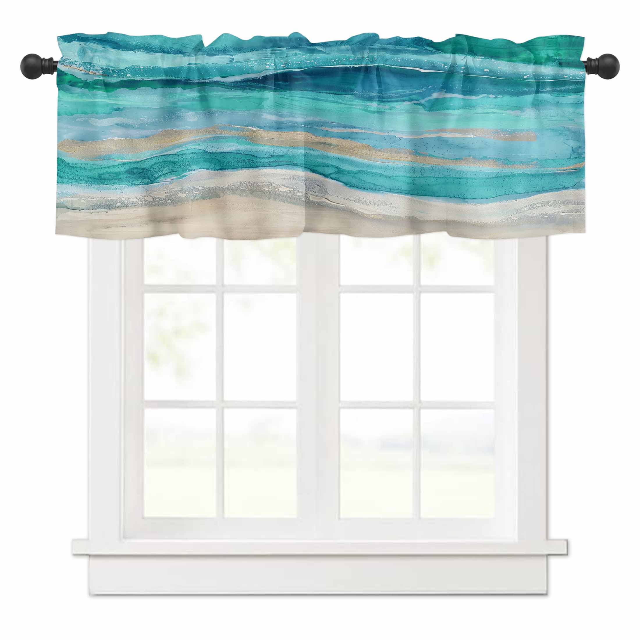 Valances for Windows Abstract Turquoise Gradient Beach Ocean Wave Oil ...