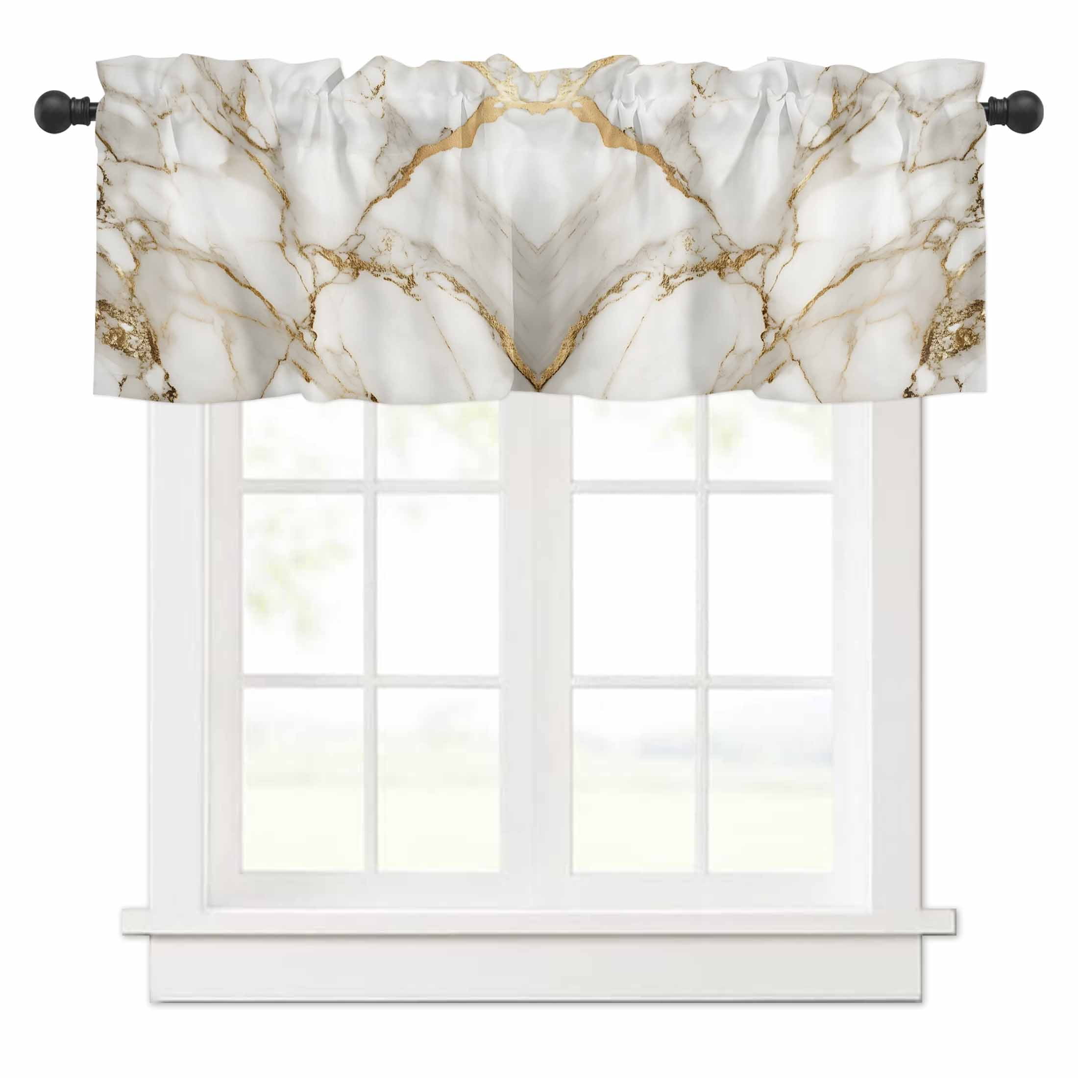 Valances for Windows Abstract White Marble Pattern Gold Crack Texture ...