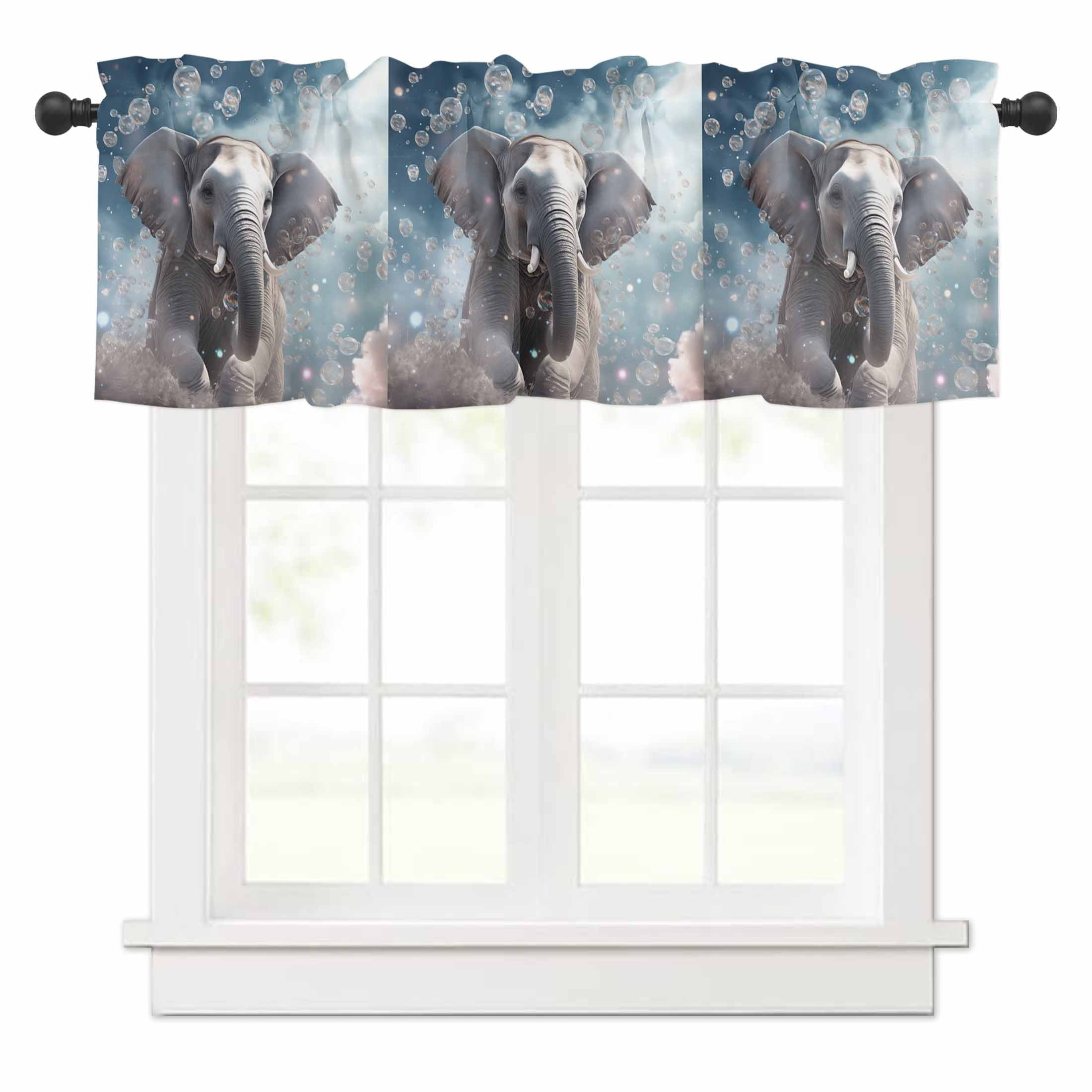 Valances for Windows Animal Illustration Elephant Fantasy Bubbles Sky ...