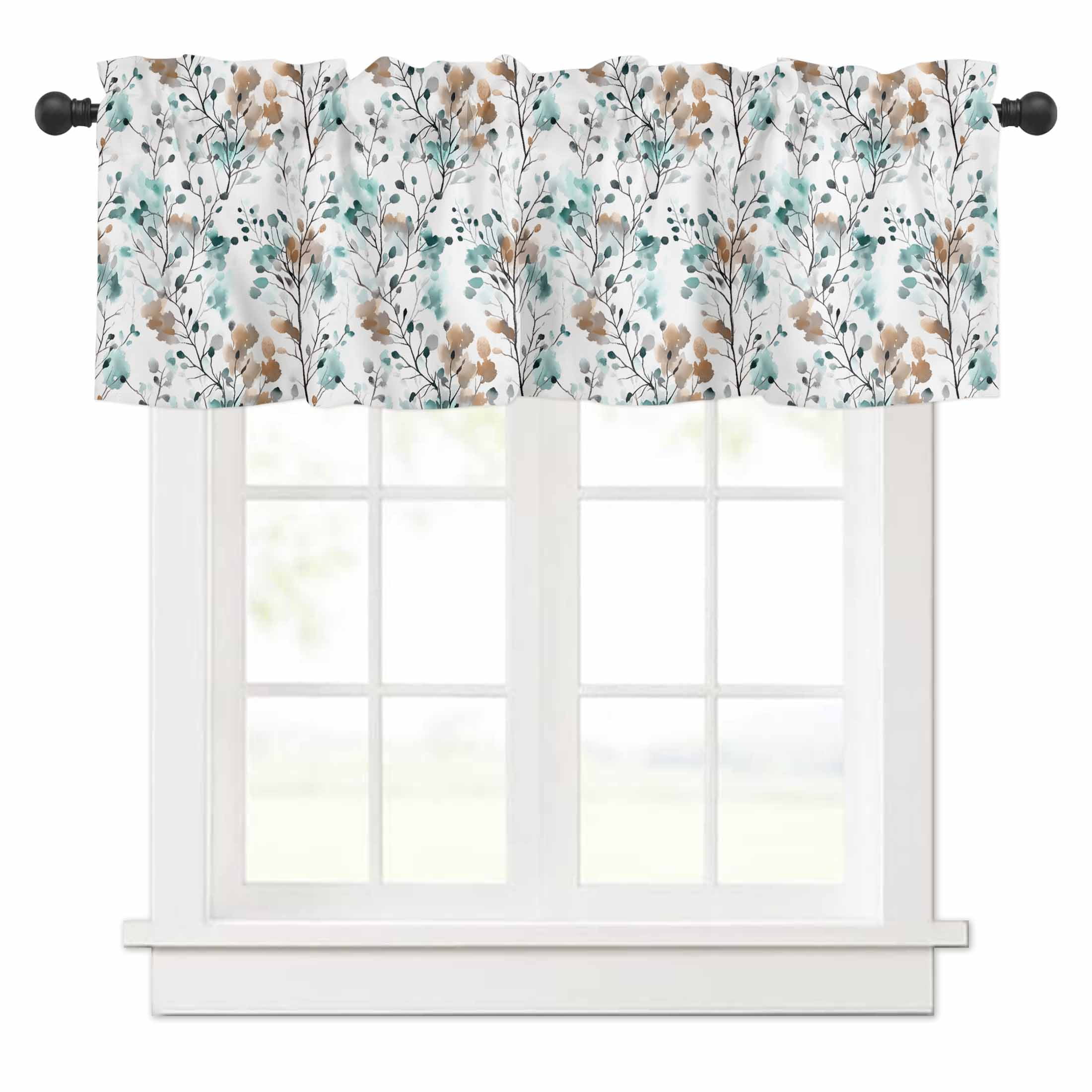 Valances for Windows Aqua Brown Leaves Window Valances Rod Pocket ...