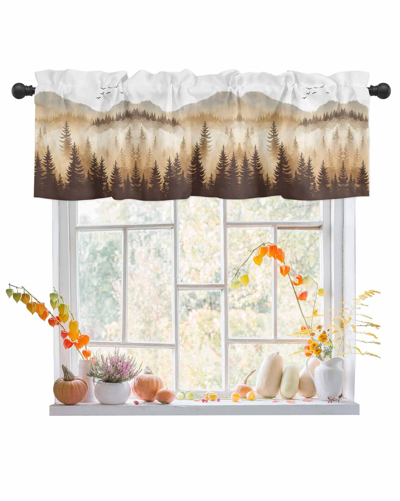 Valances for Windows, Autumn Forest Watercolor Gradient Bird Nature ...