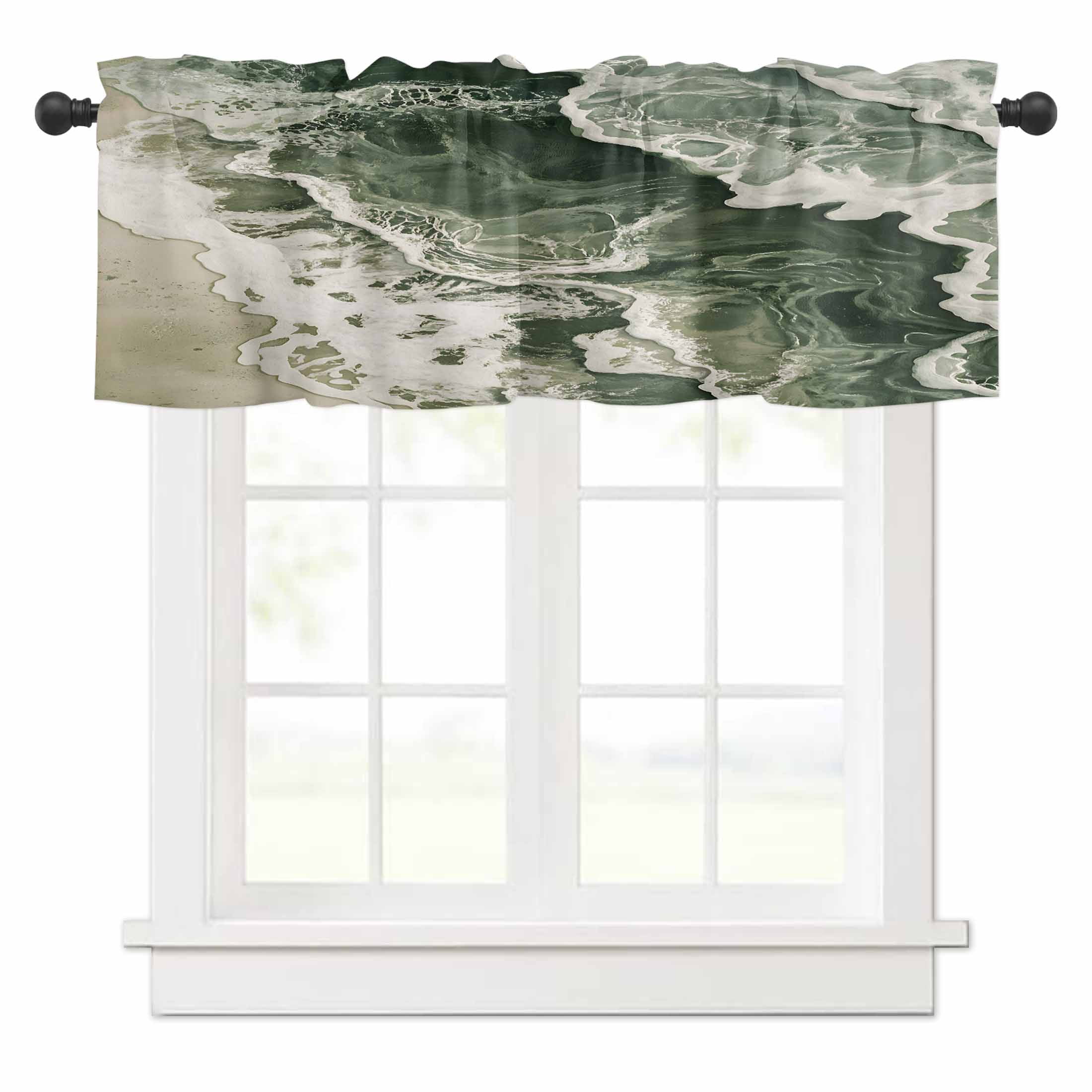 Valances for Windows Beach Wave Watercolor Green Ocean Modern Art ...