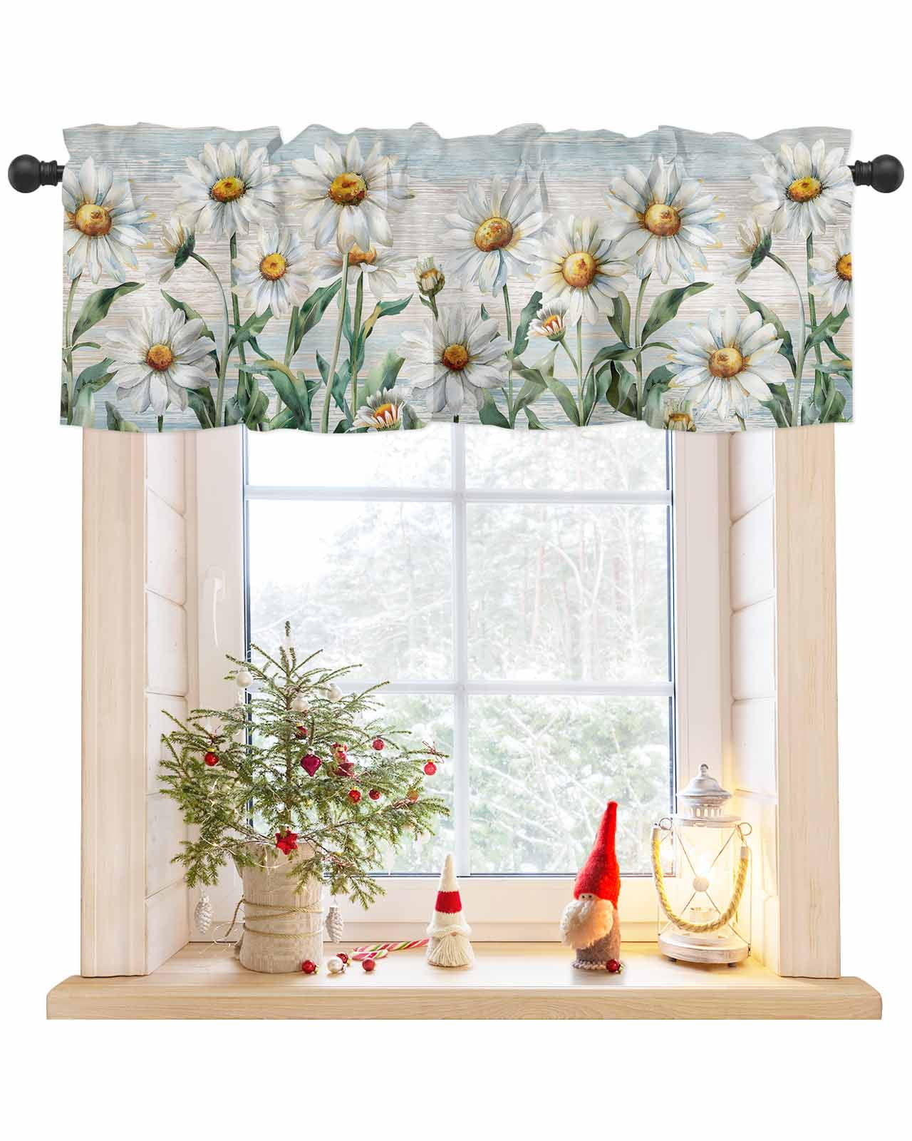 Valances for Windows, Beautiful White Daisy Flowers Linen Rod Pocket ...