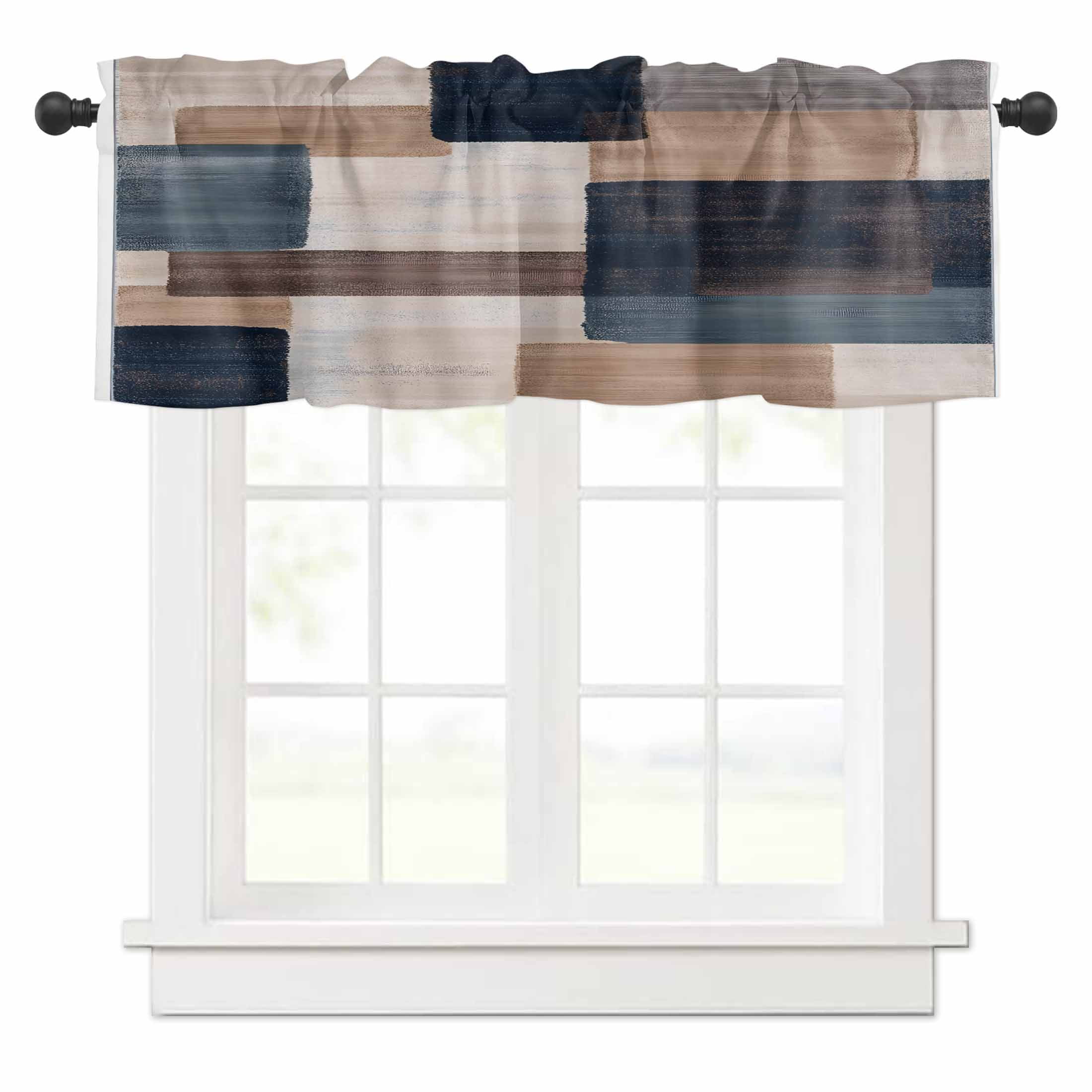 Valances for Windows Black Blue Brown Oil Painting Window Valances Rod ...