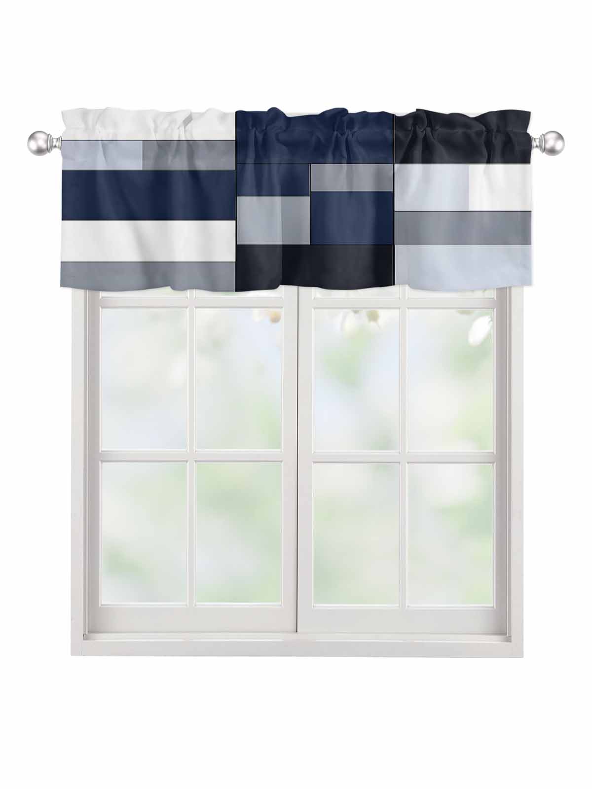 Valances for Windows Black Blue Patchwork Rod Pocket Cafe Window ...