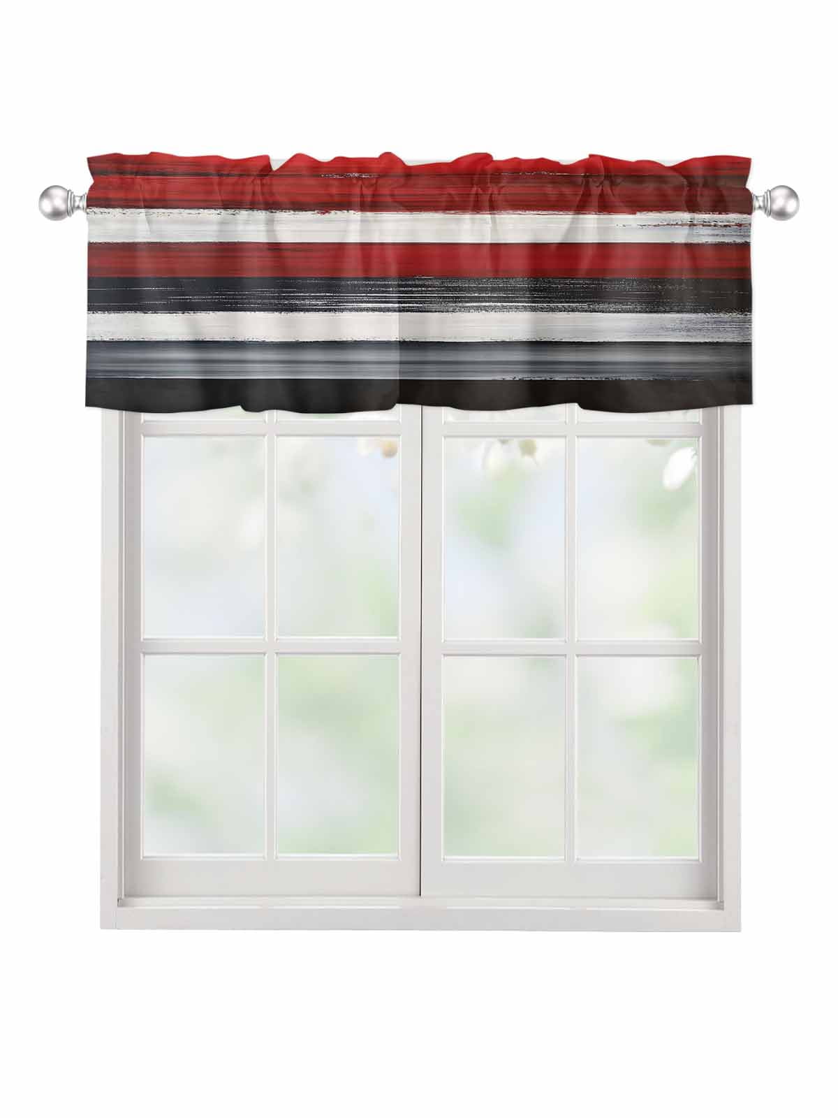 Valances for Windows Black And Red Strip Leaf Rod Pocket Cafe Window ...