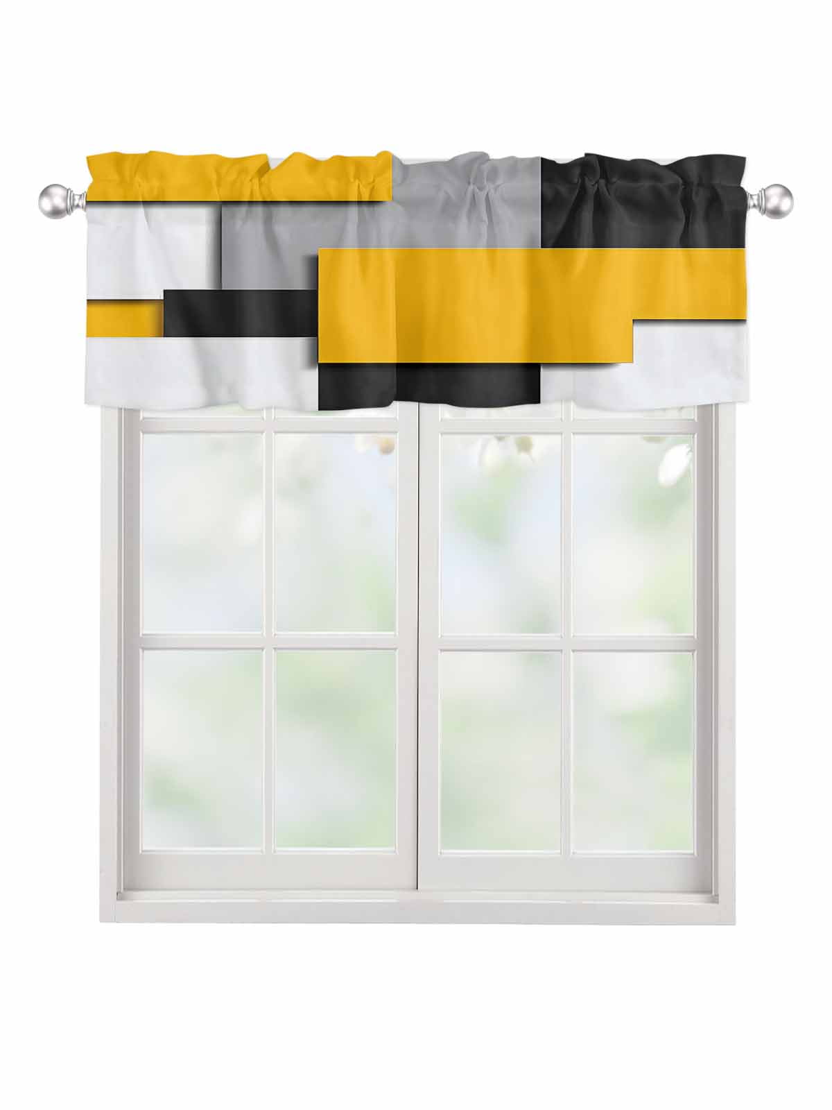 Valances for Windows Black Yellow Patchwork Rod Pocket Cafe Window ...